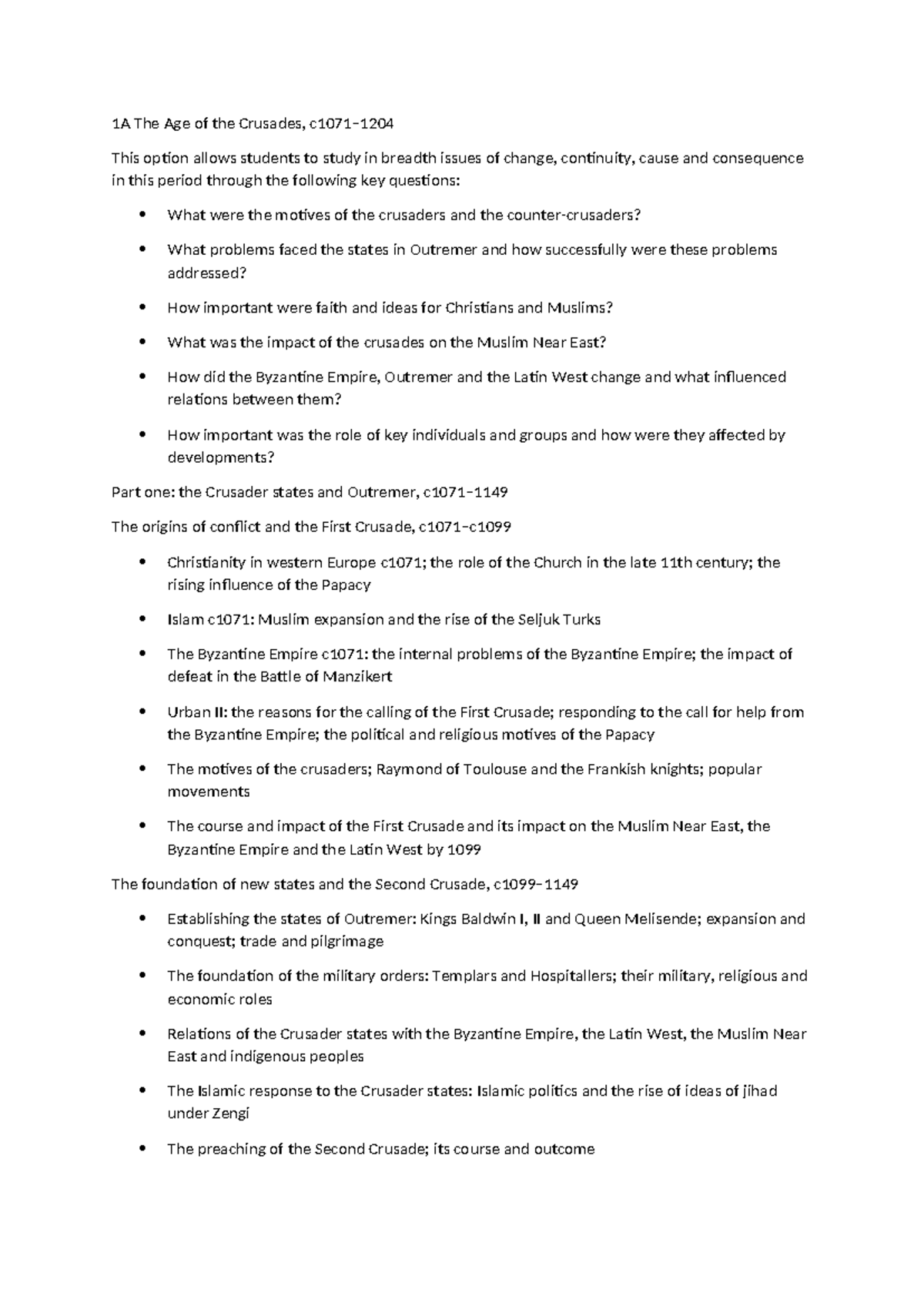 Crusades Study Guide AQA Specification: Key Issues & Impact - Studocu