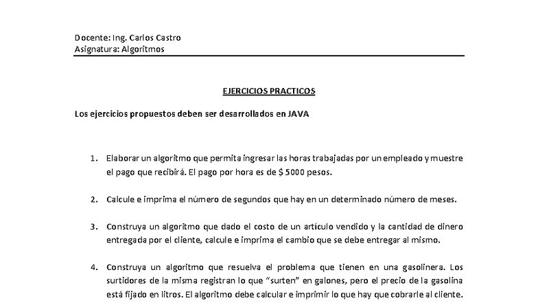 Ejercicios Prácticos en JAVA 2025 II - Algoritmos - Studocu