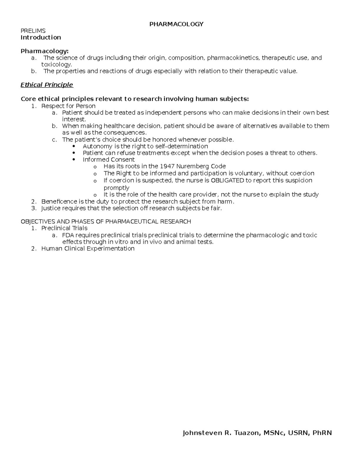 Pharma 101: Prelims Notes on Pharmacology & Ethical Principles - Studocu
