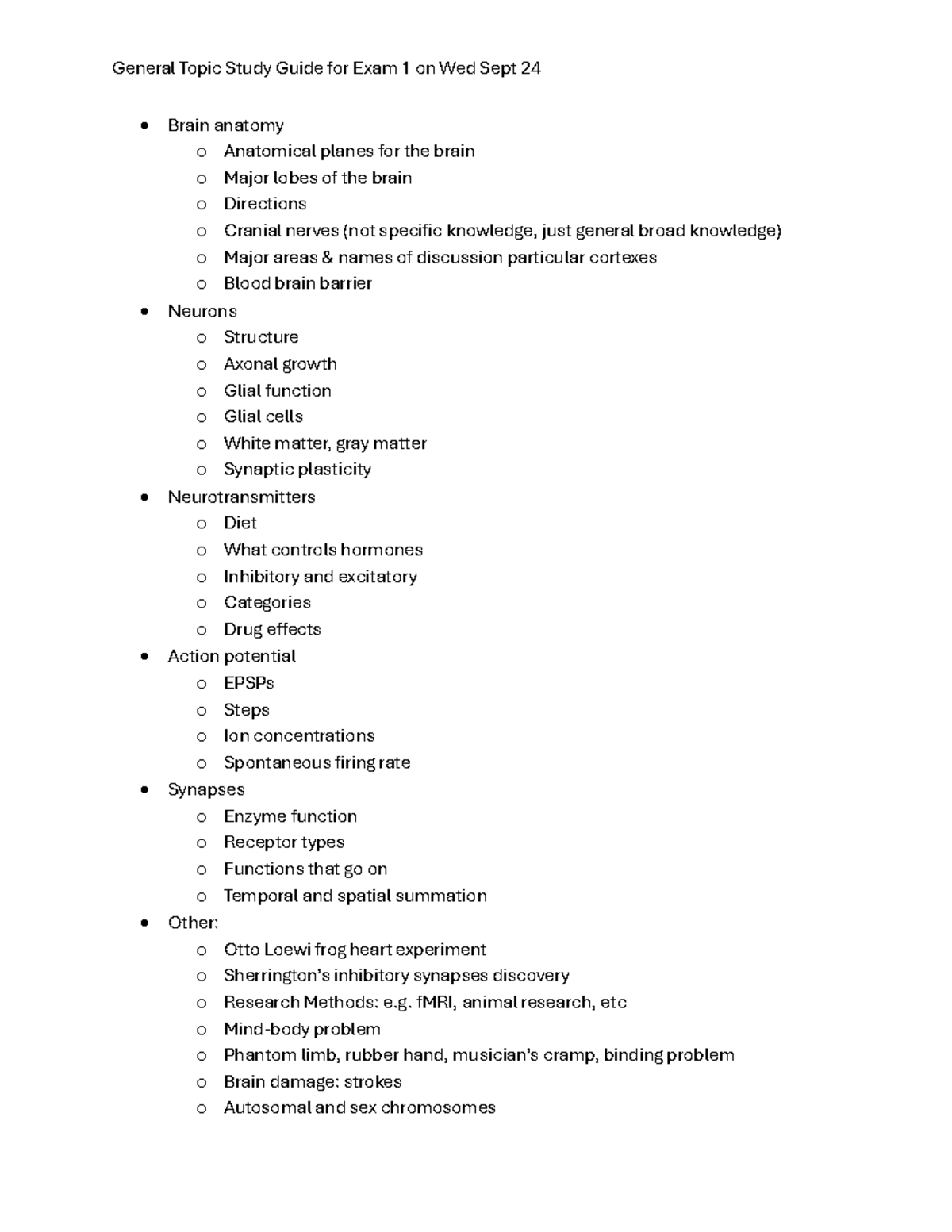 Final Exam Study Guide for ABC123: Brain Anatomy & Neurotransmitters ...