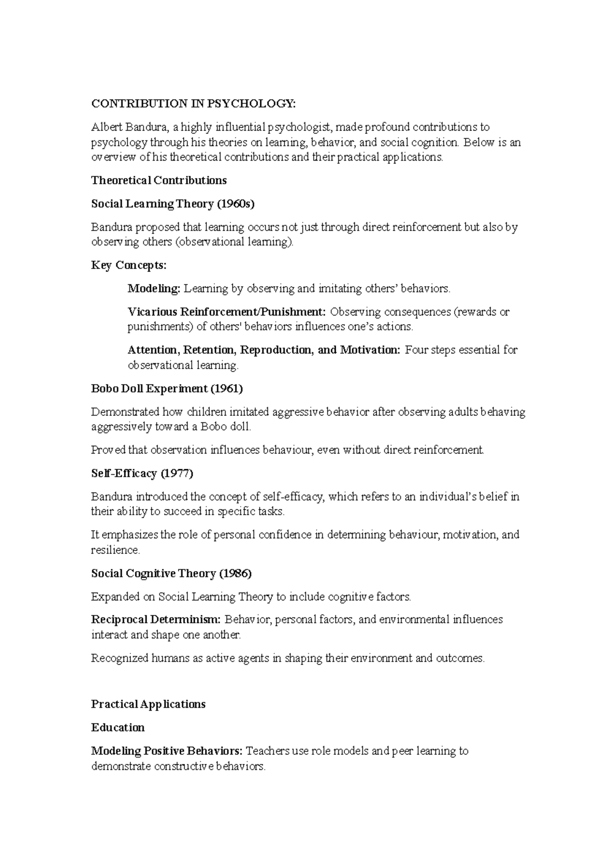 Contributions of Albert Bandura in Psychology: Key Theories ...