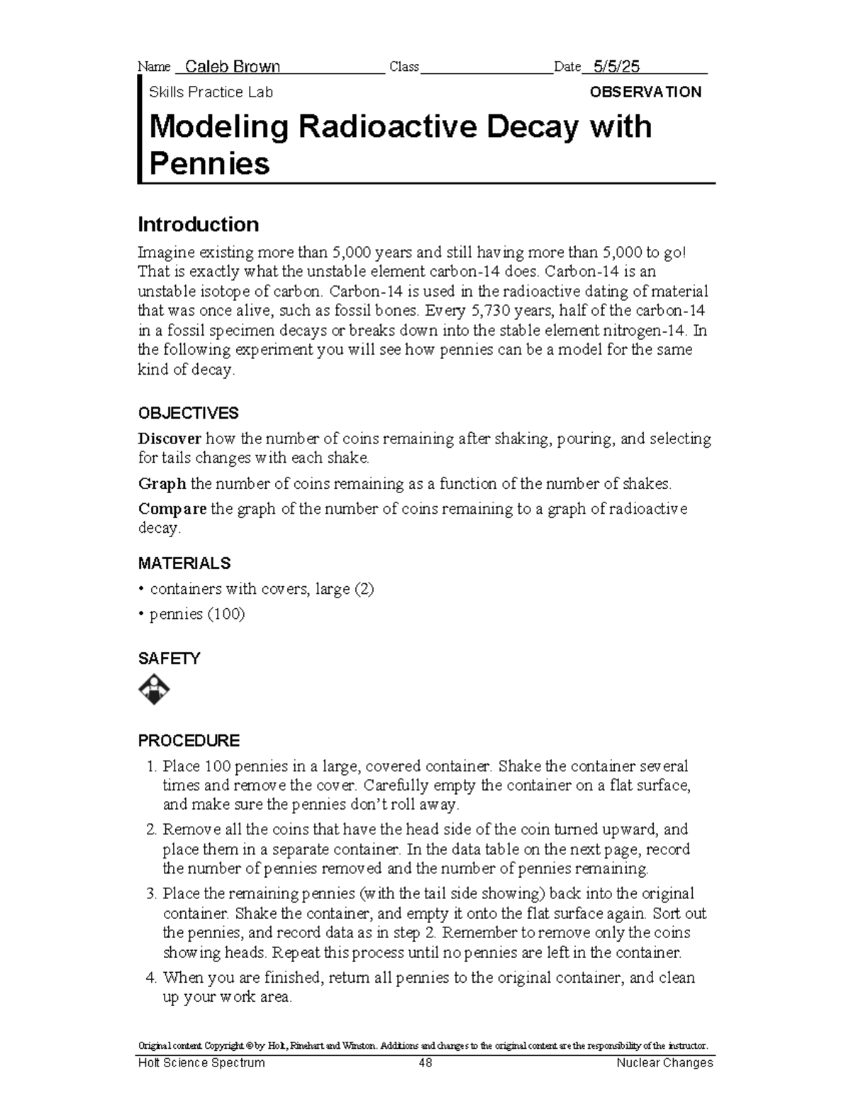 HALF LIFE Lab: Modeling Radioactive Decay with Pennies - Studocu