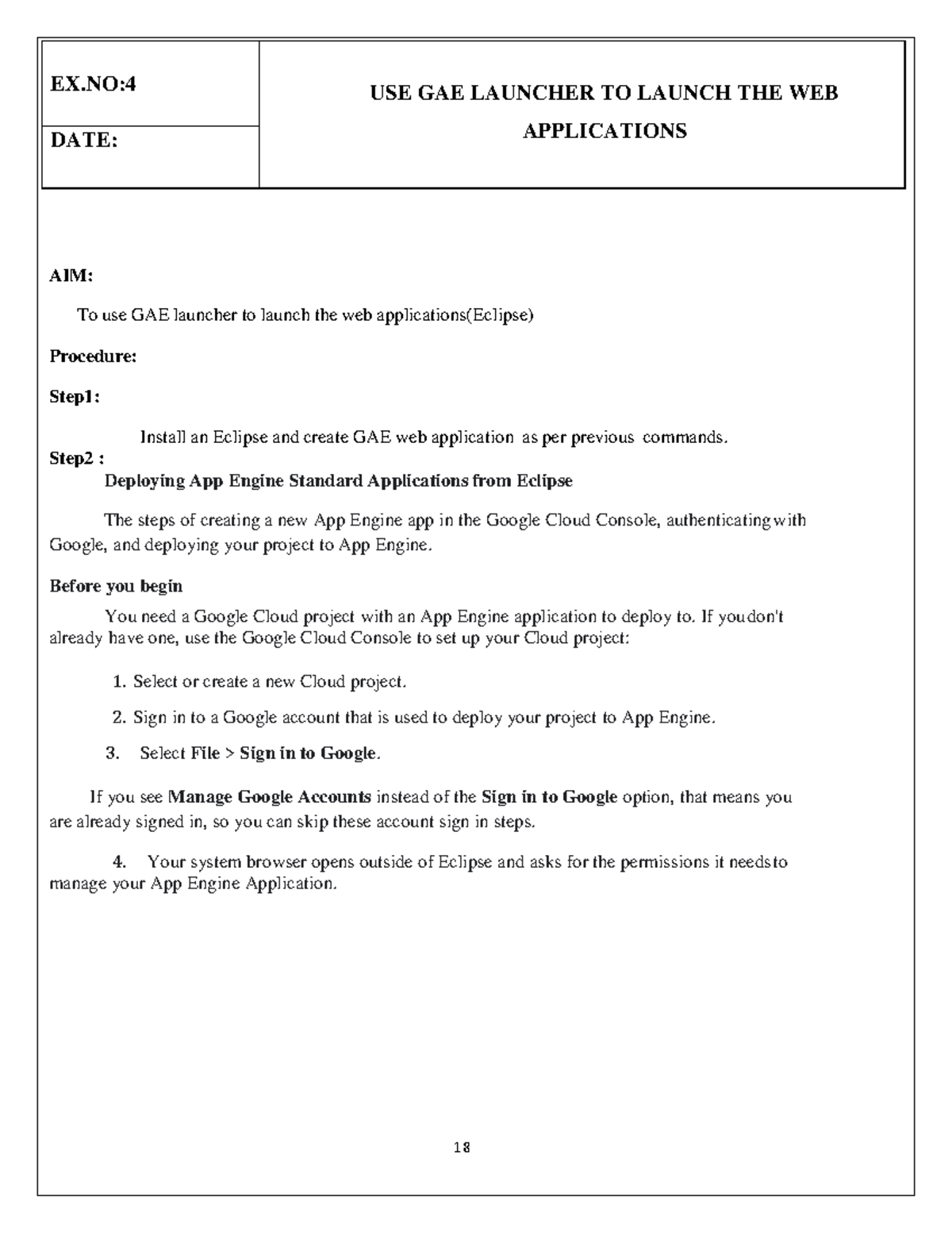 Exp 4 - Using GAE Launcher for Web App Deployment in Eclipse - Studocu