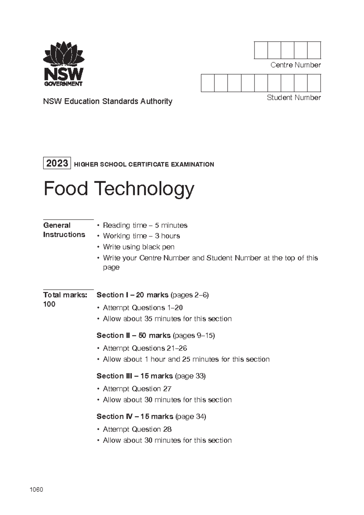 2023 hsc food technology - NSW Education Standards Authority 1060 2023 ...