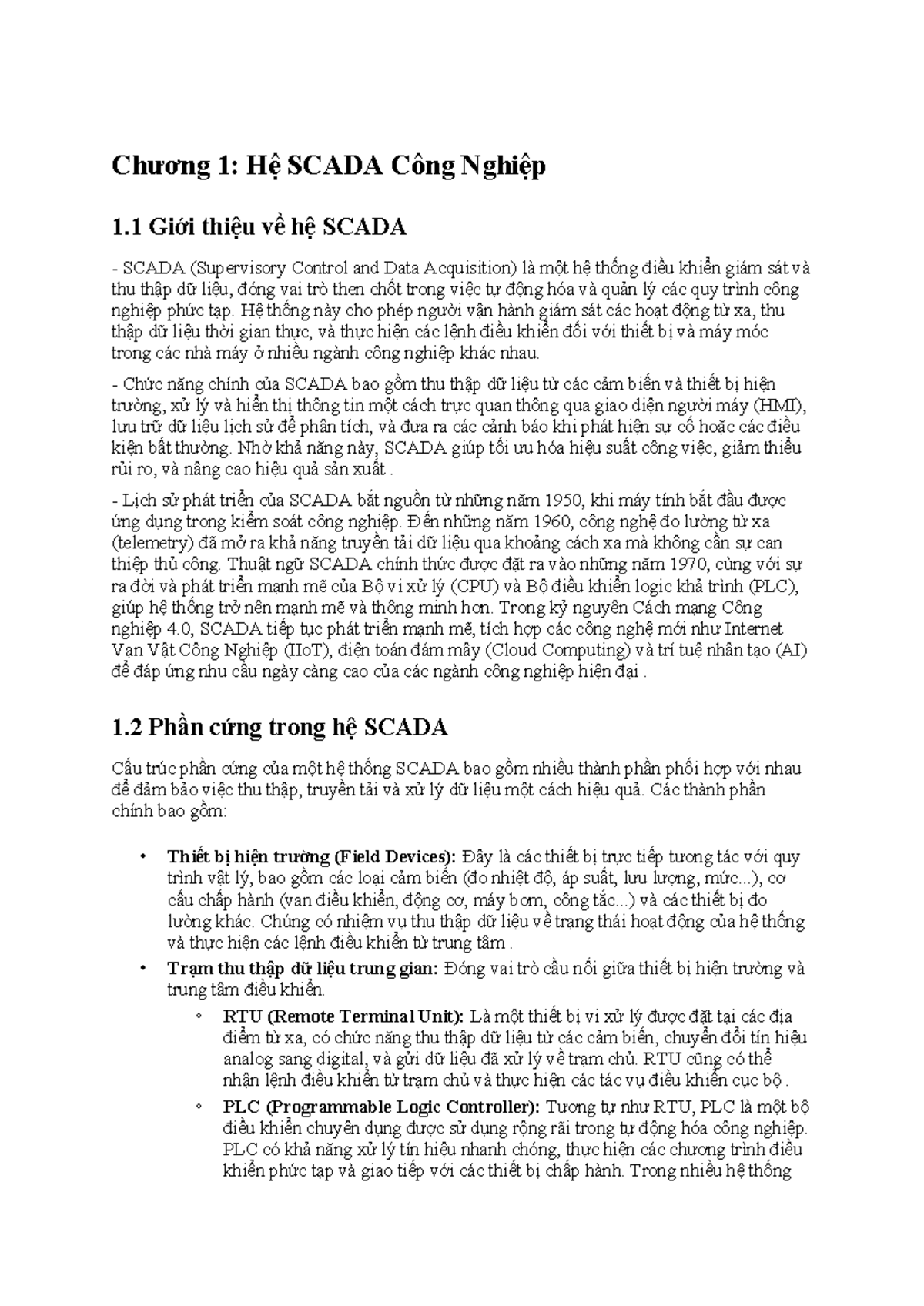 Chương 1: Giới thiệu về Hệ SCADA Công Nghiệp - Studocu