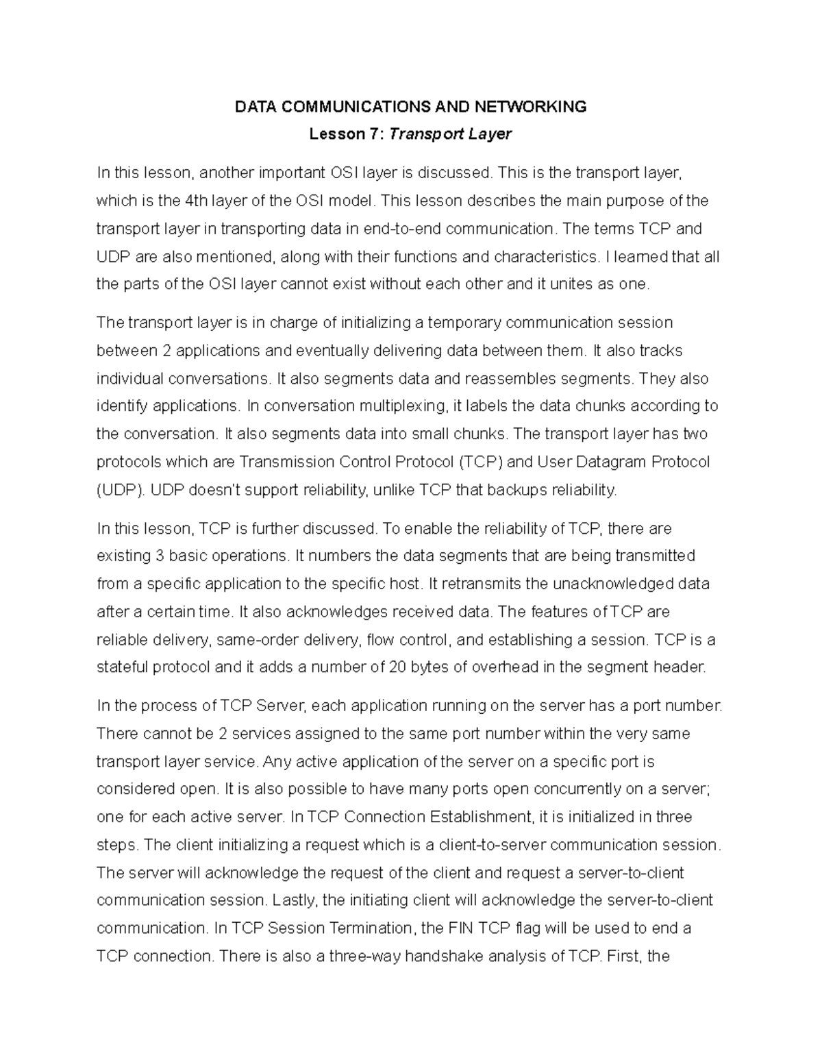 Lesson 7 - PRAC - Grade: 9 - DATA COMMUNICATIONS AND NETWORKING Lesson ...