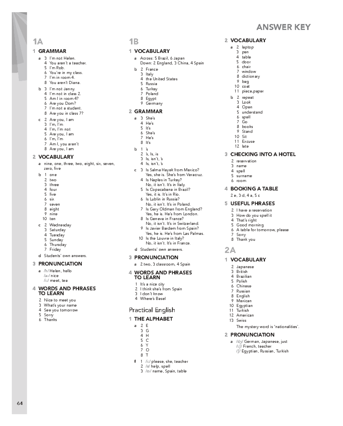 EF4e A1 Spanish Students Book Answer Key - Studocu