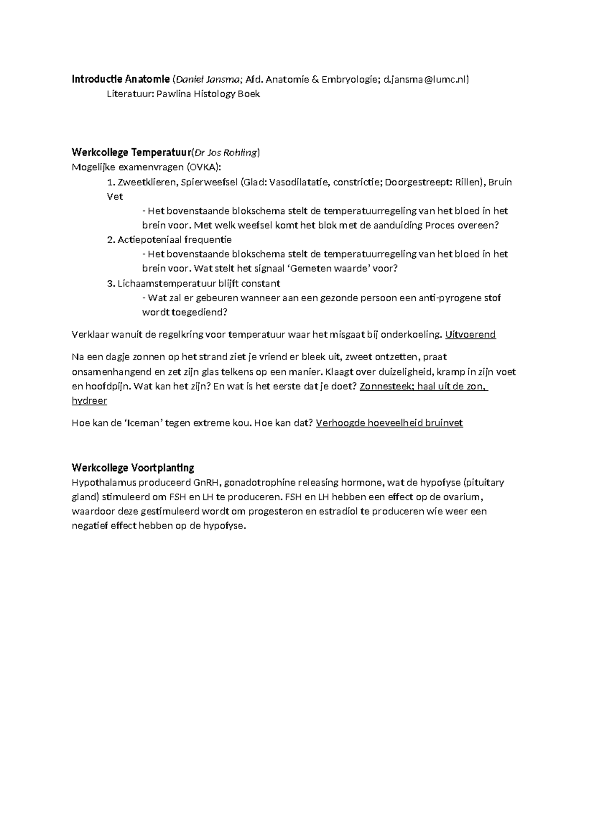 Sturing en Stofwisseling: Anatomie en Fysiologie (OVKA) Samenvatting ...