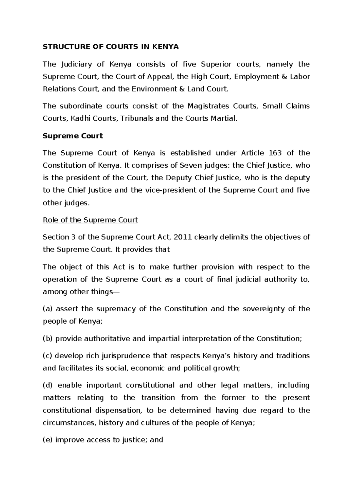 Structure of Courts in Kenya: A Comprehensive Overview - Studocu