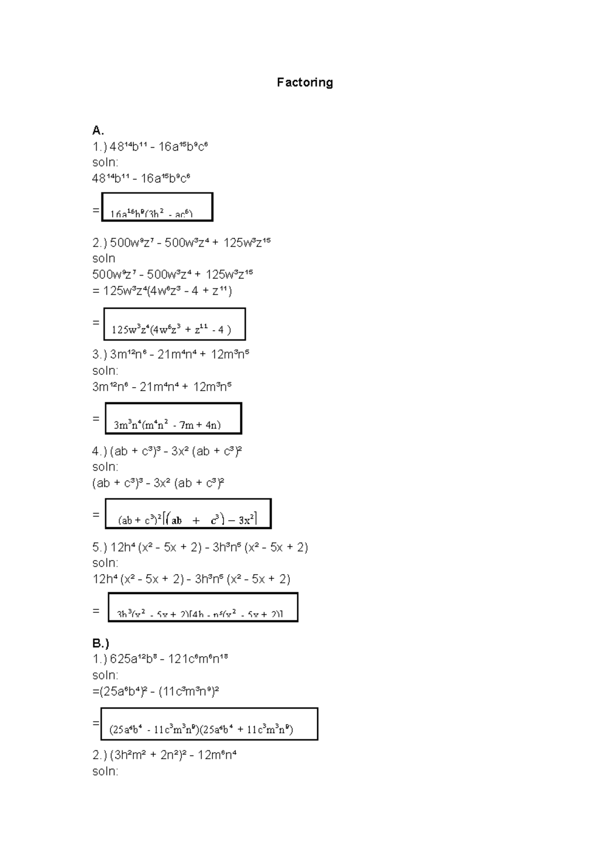 Factoring Solutions for Math Course MATH101 - Studocu