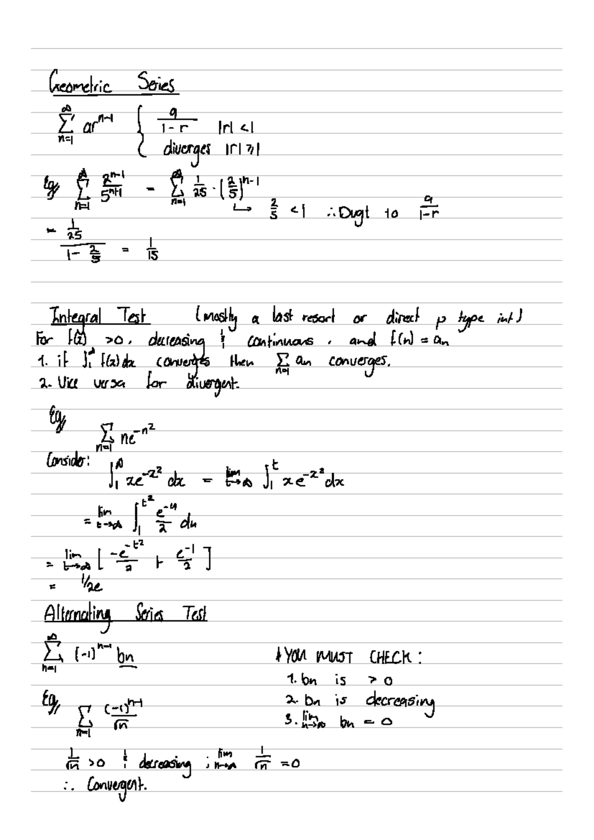 Series Tests Sheet ZK5: Convergence and Divergence Methods - Studocu