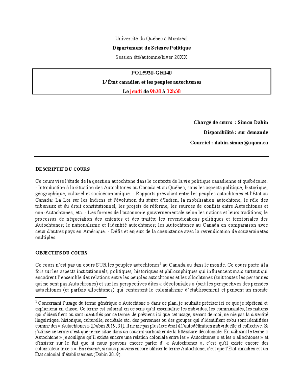 POLI 20XX - Cours sur les Autochtones et le Colonialisme au Canada ...