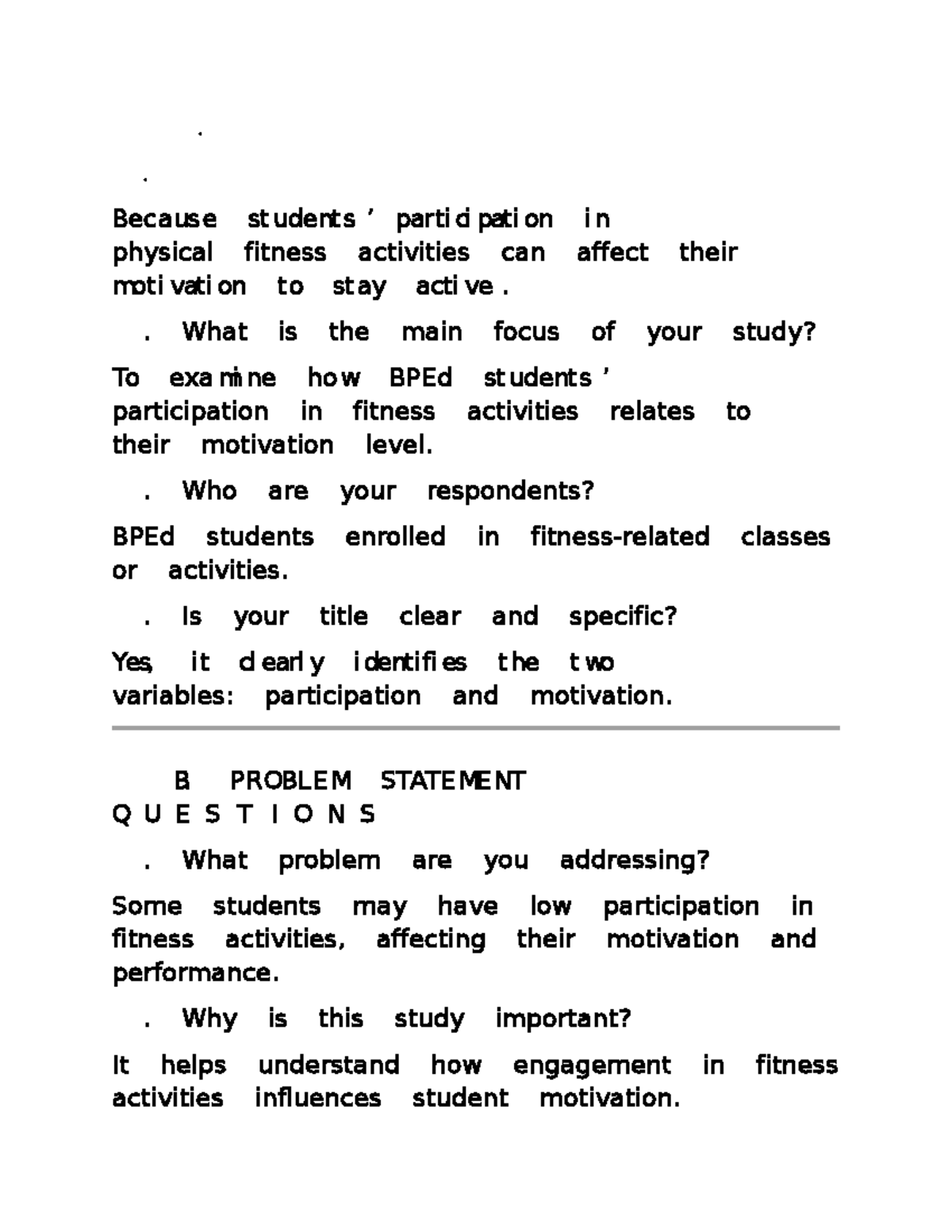 BPEd Student Fitness Participation & Motivation Study - Studocu