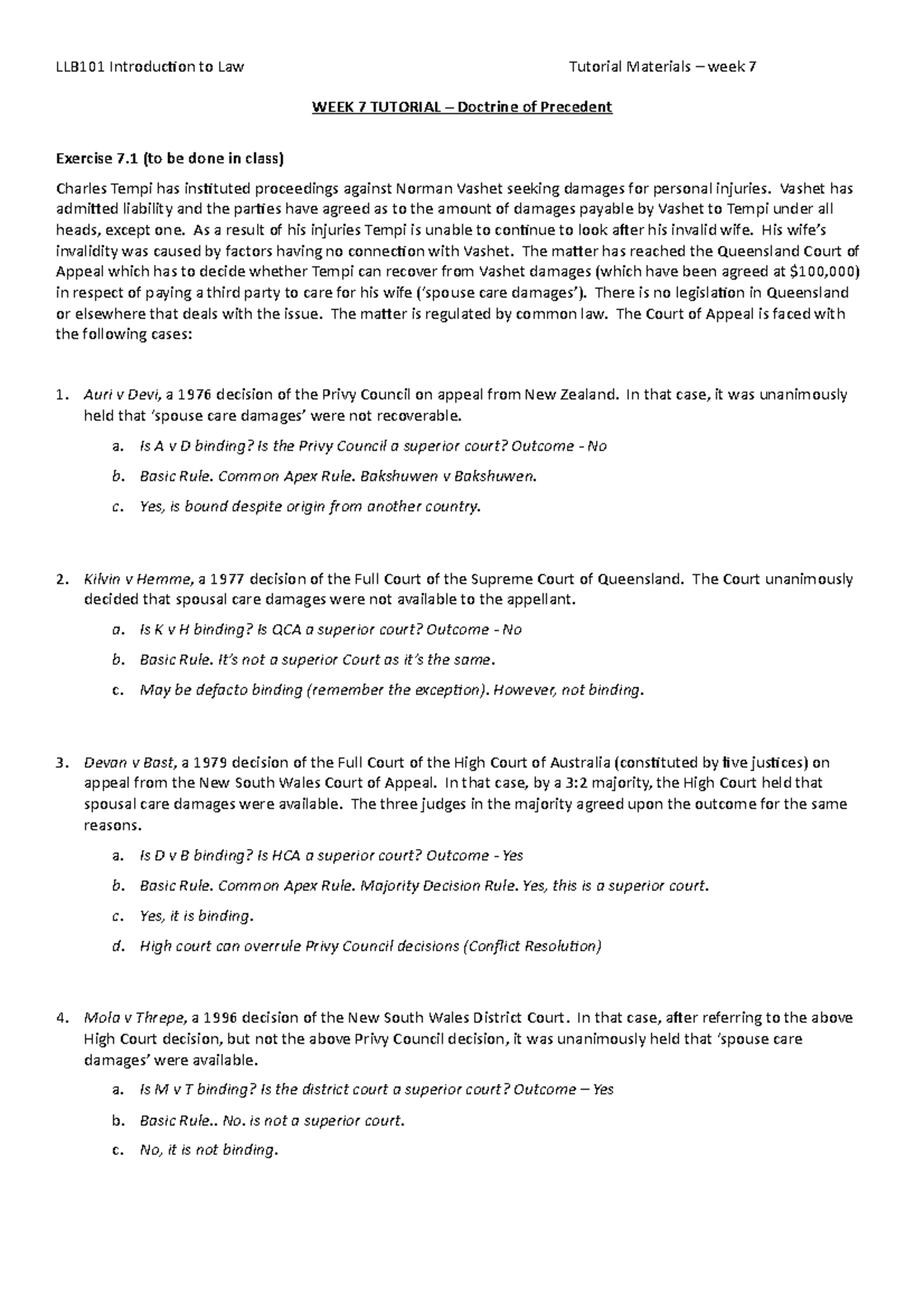 WEEK 7 Tutorial Work - LLB101 - QUT - Studocu