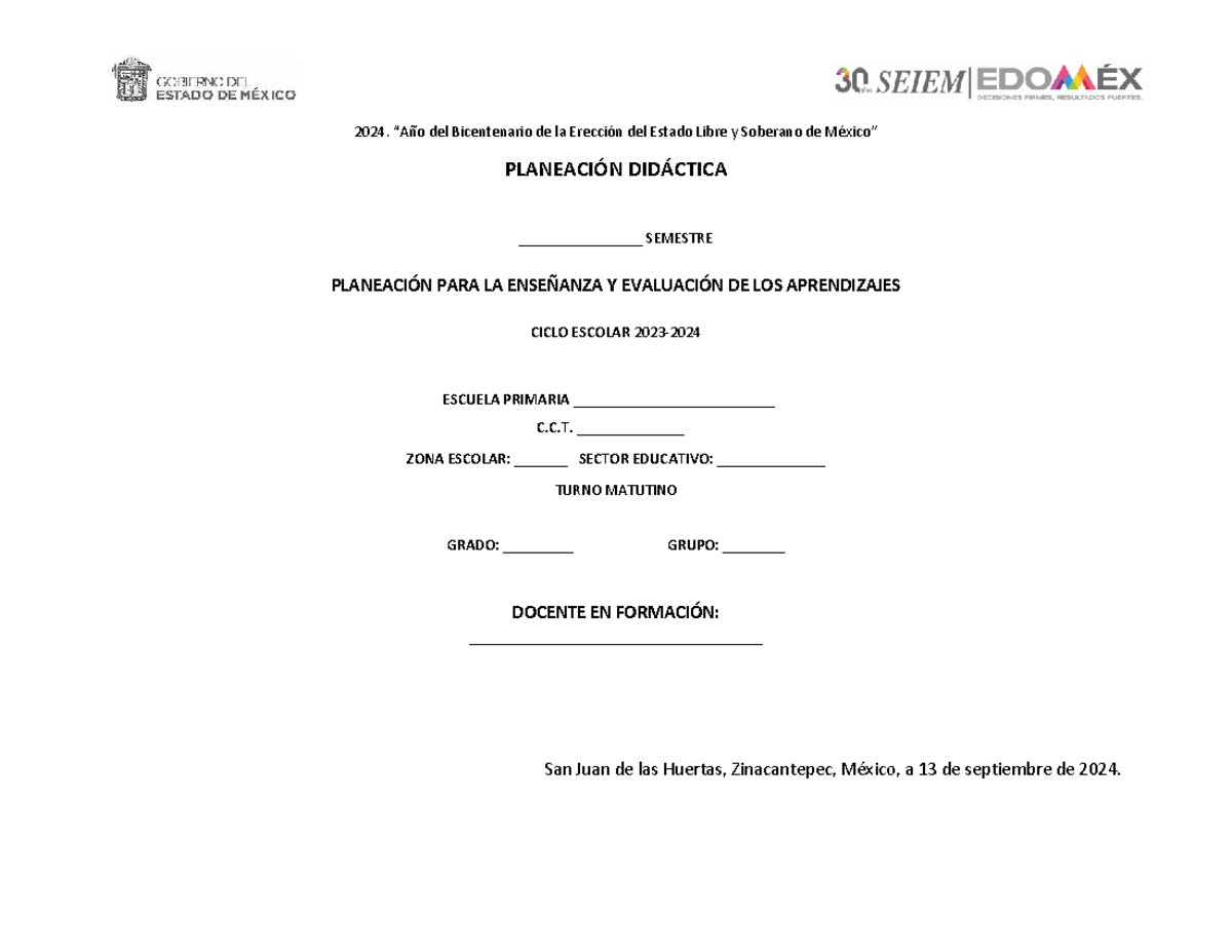 Formato de Planeación Didáctica 3º y 4º - Ciclo Escolar 2024 - Studocu