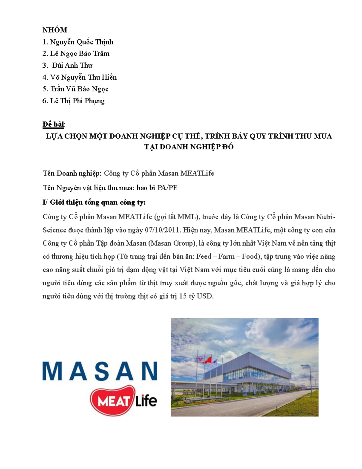 Quy Trình Thu Mua Nguyên Vật Liệu Tại Cty Masan MEATLife - Studocu