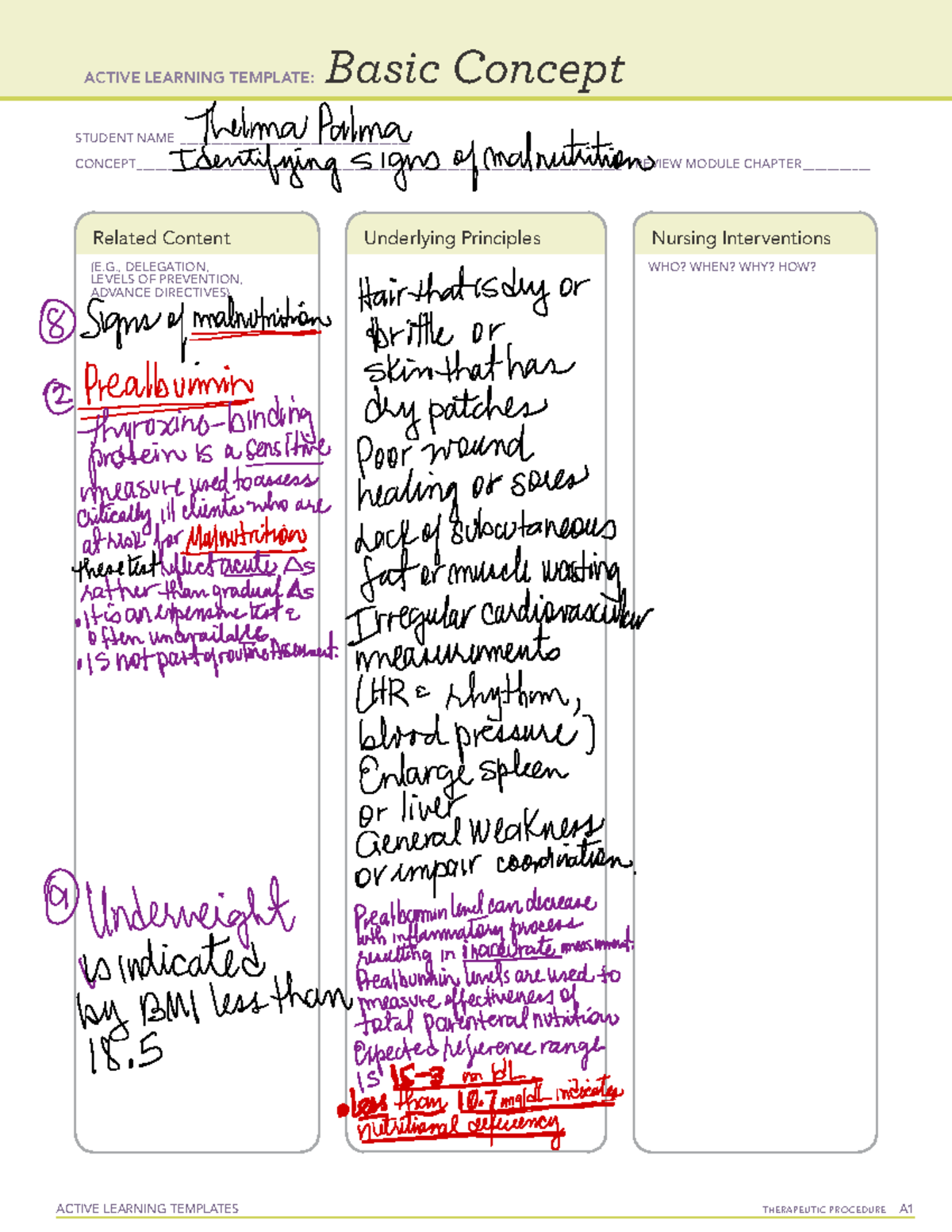 ACTIVE LEARNING TEMPLATE: Signs of Malnutrition Assignment - Studocu