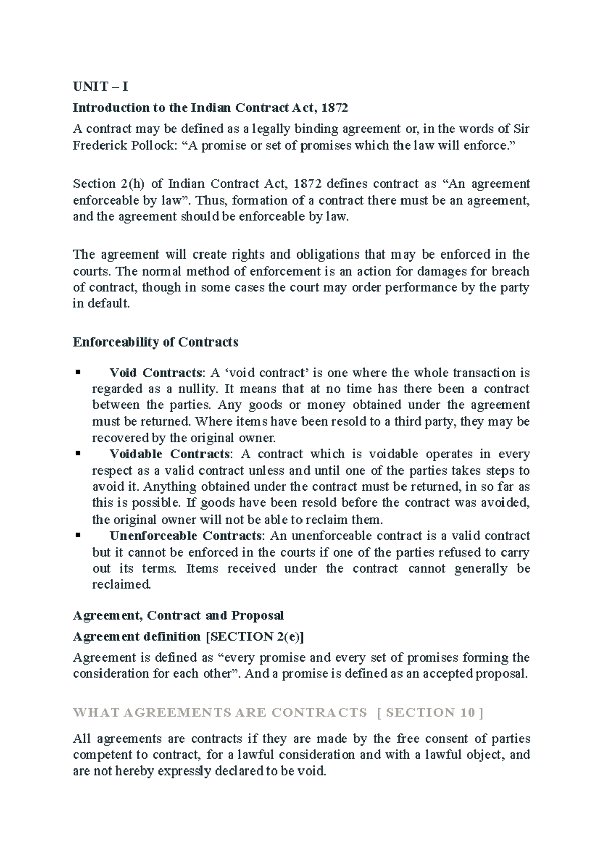 Contract Law Overview - Key Concepts and FAQs for Unit I (LAW101) - Studocu
