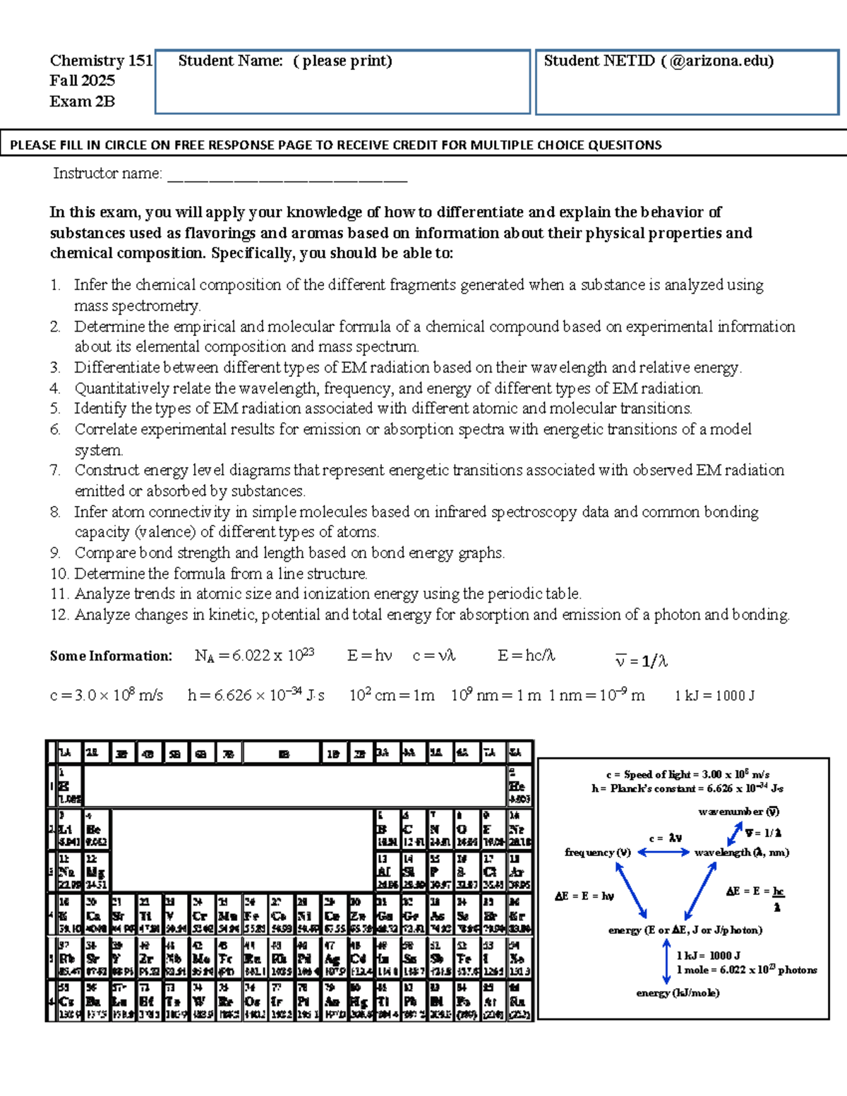 Chemistry 151 Fall 2025 Exam 2B Overview and Guidelines - Studocu