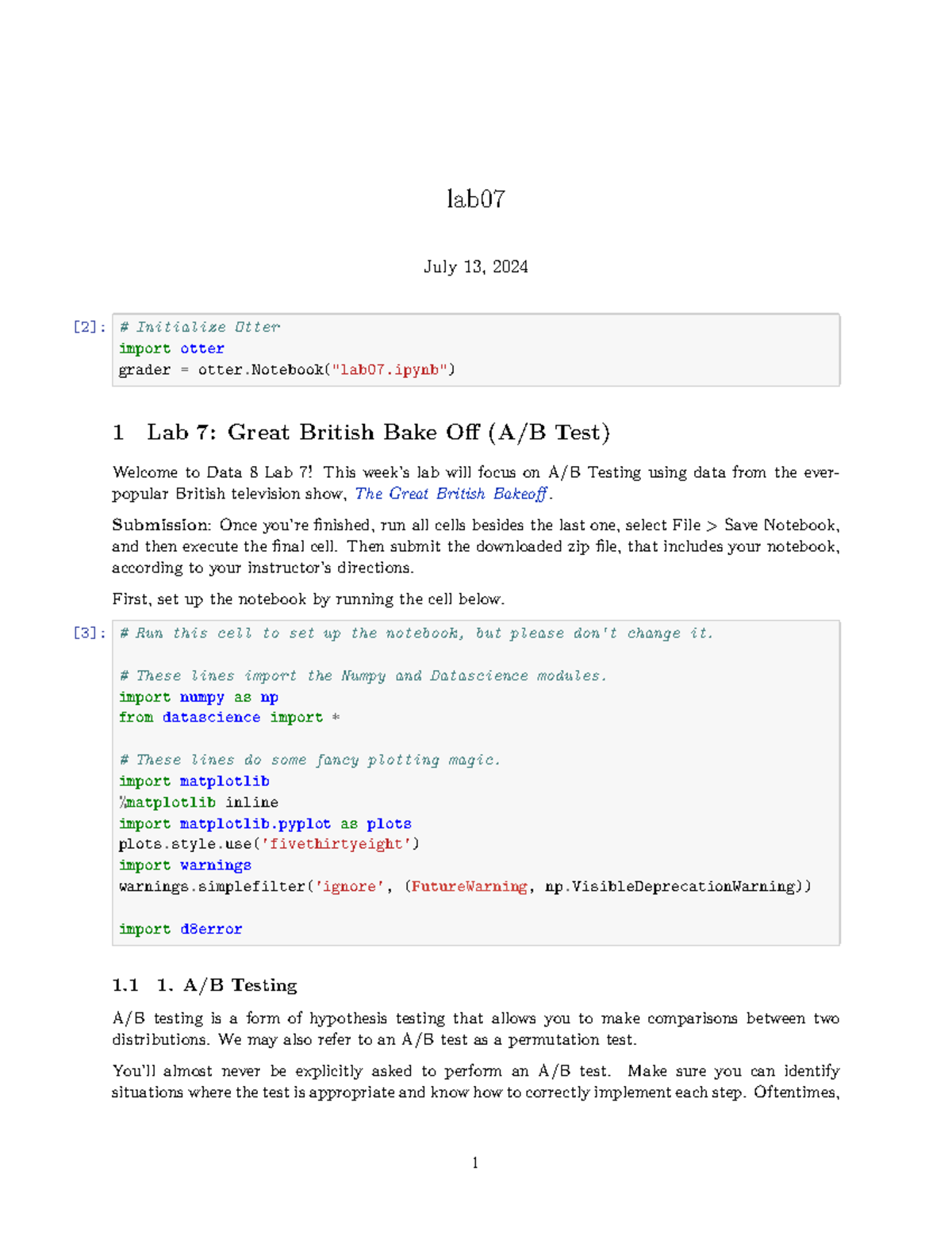 Lab 07 (Great British Bake Off: A/B Test) - lab July 13, 2024 [2 ...