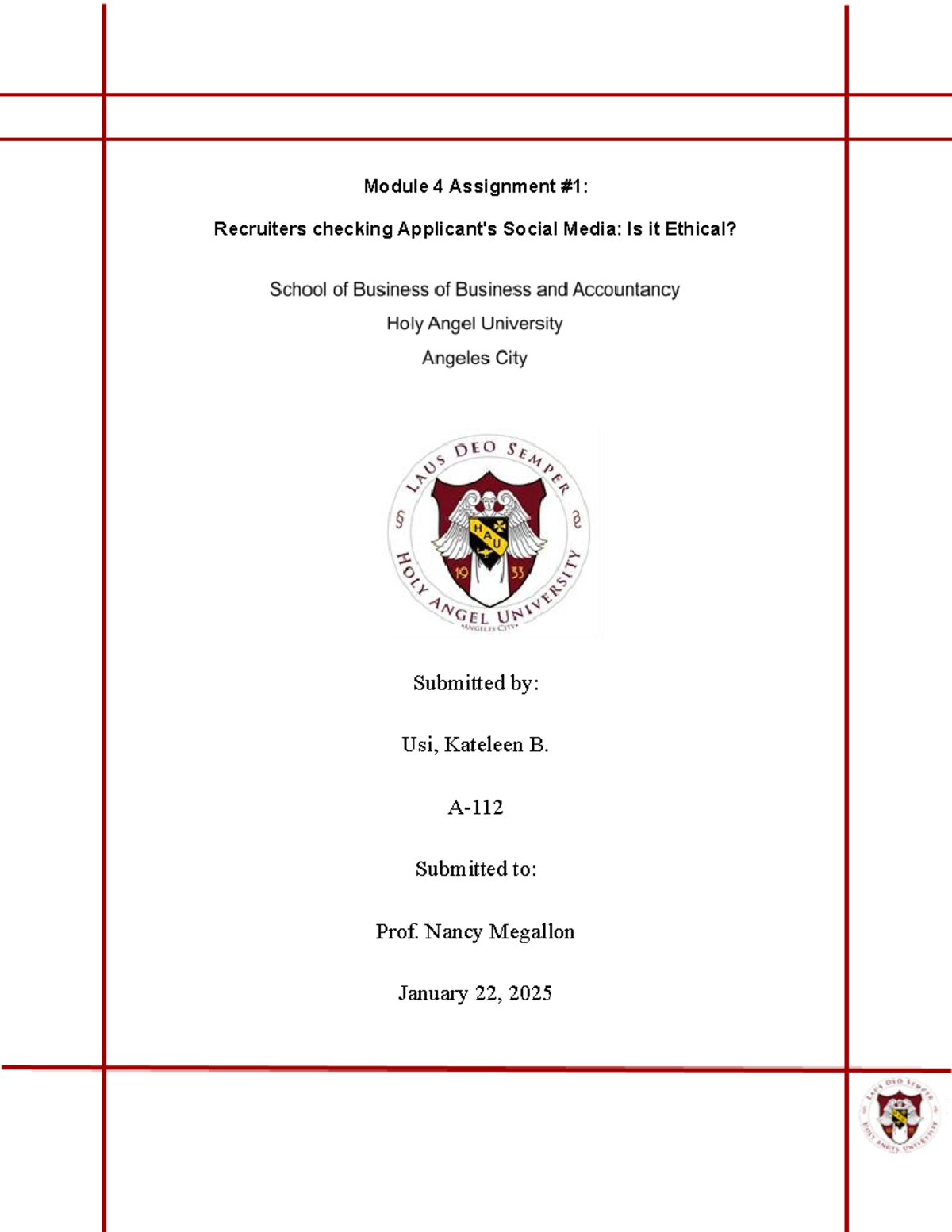 Module 4 Assignment 1 Usi A112 - Module 4 Assignment #1: Recruiters ...