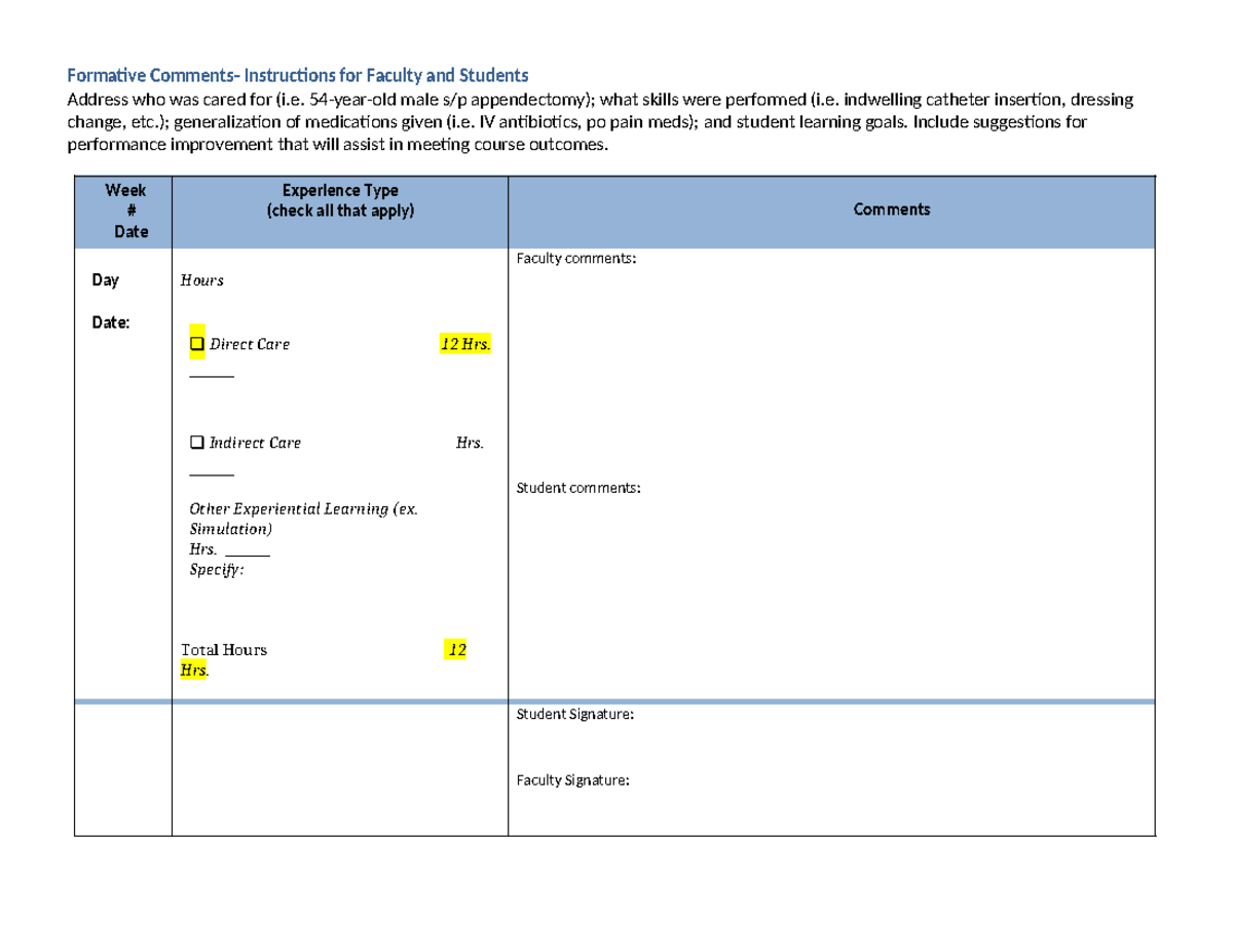 Daily Clinical Documentation-1 - Formative Comments- Instructions for ...