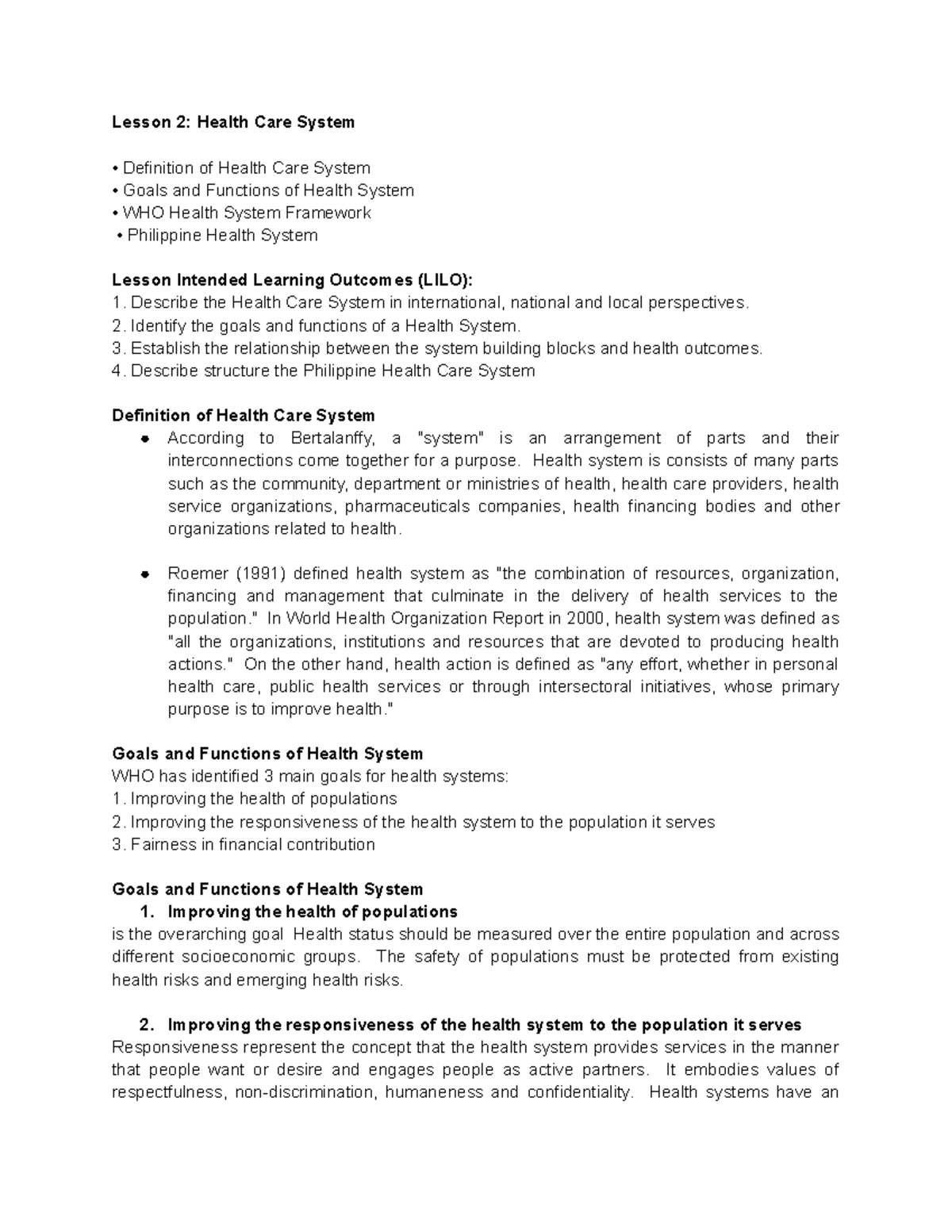 Lesson 2 Health Care System - Lesson 2: Health Care System Definition ...