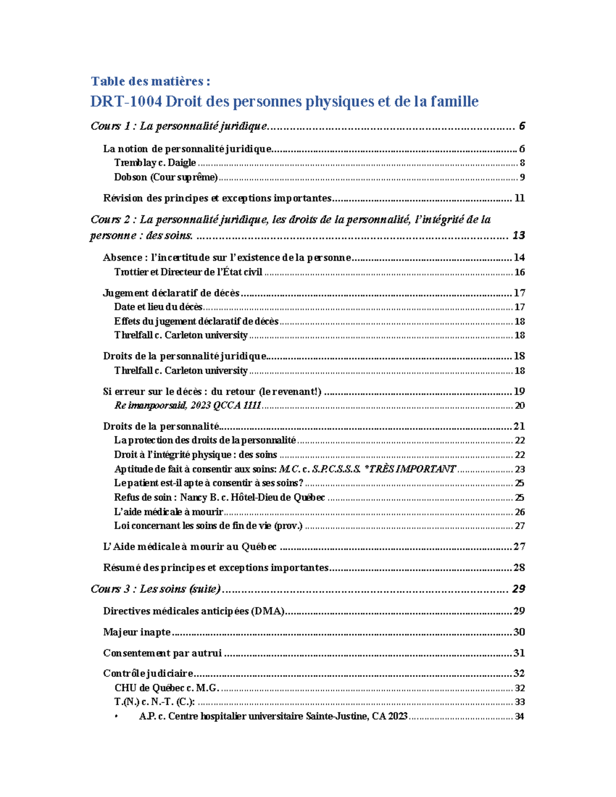 DRT-1004 Cours 1 : La personnalité juridique et ses implications - Studocu