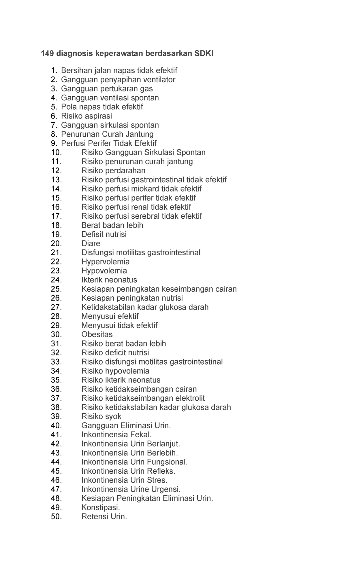 149 Diagnosis Keperawatan berdasarkan SDKI untuk Perawatan Kesehatan ...