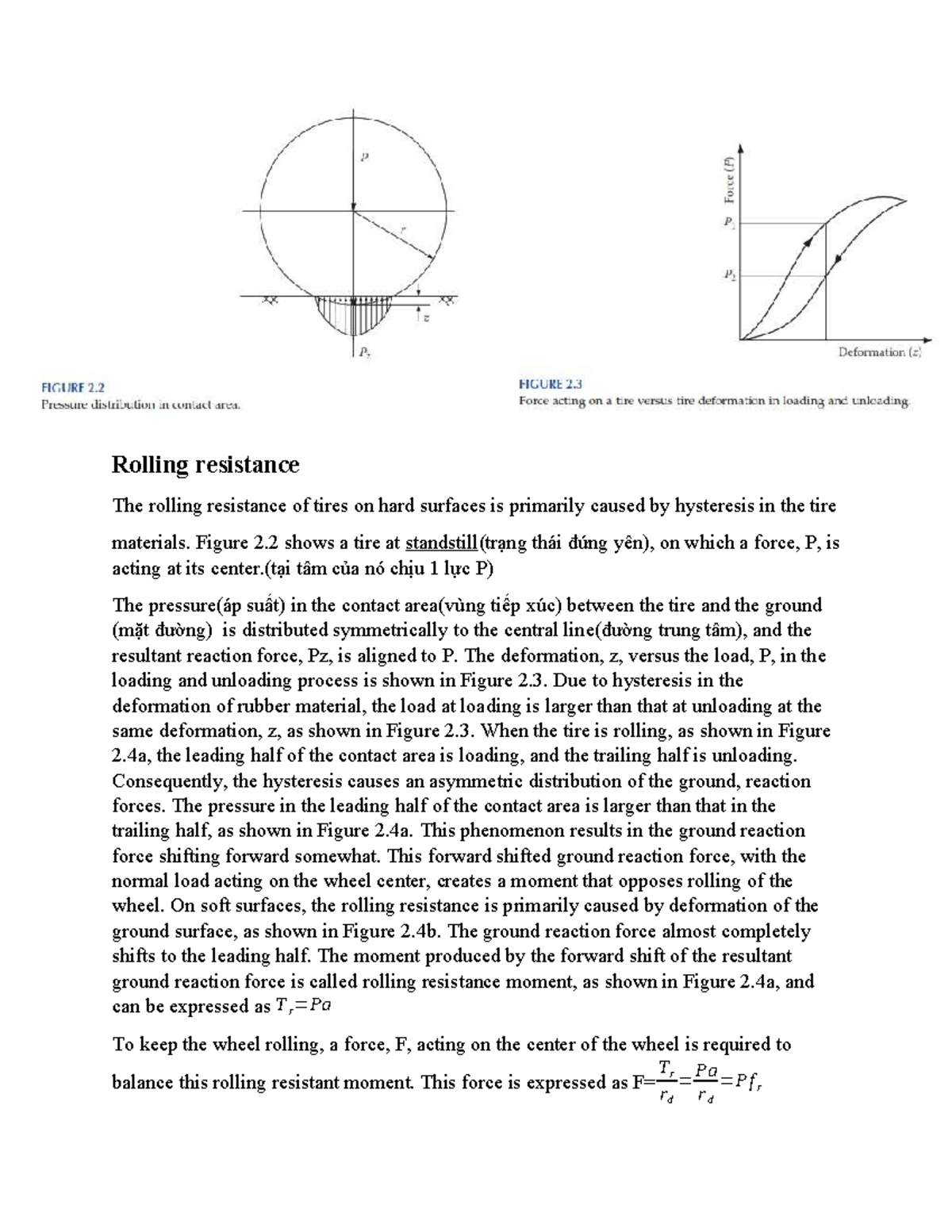 Rolling Resistance, Traction, and Braking Forces in Tires - Studocu