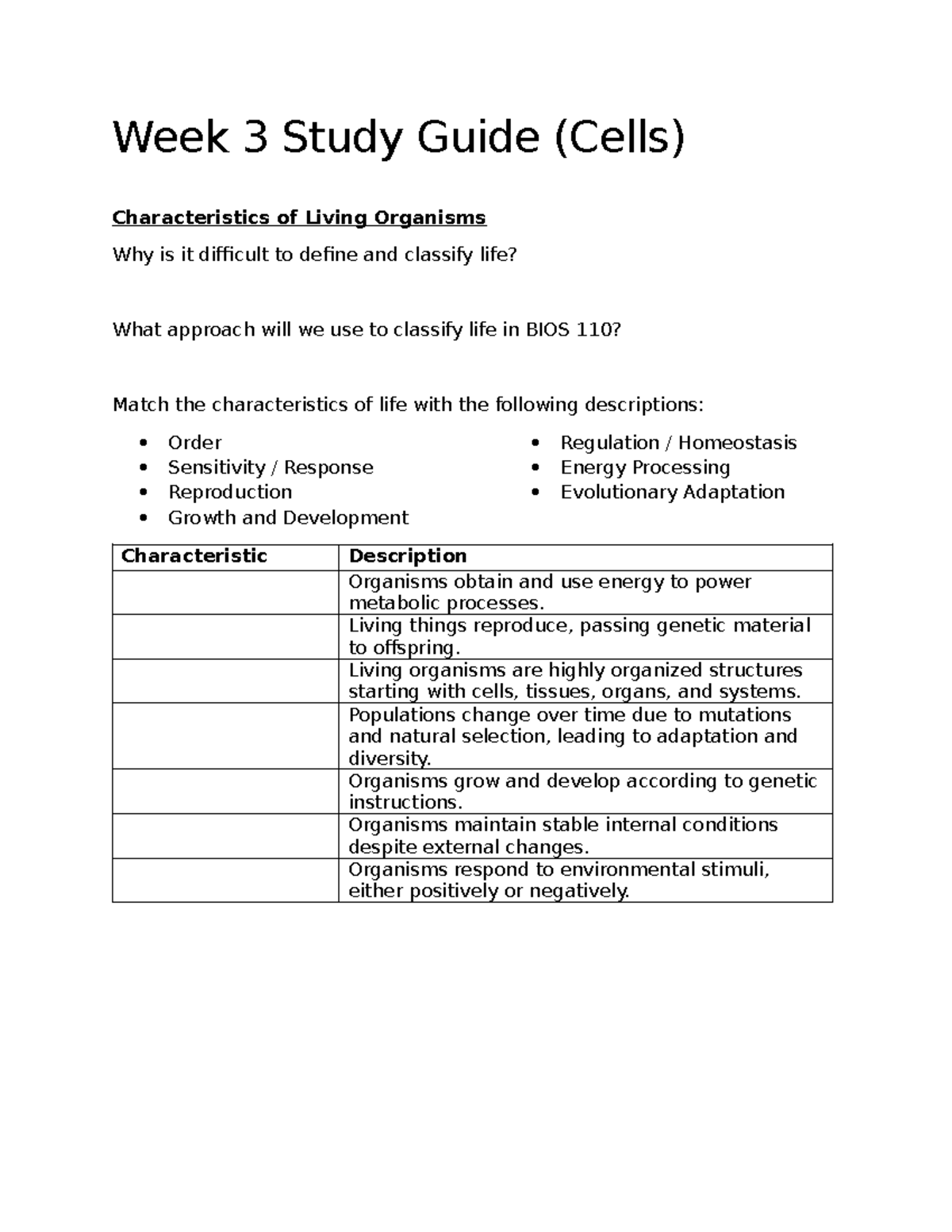 Cells Study Guide & Sample Questions for BIOS 110 - Studocu