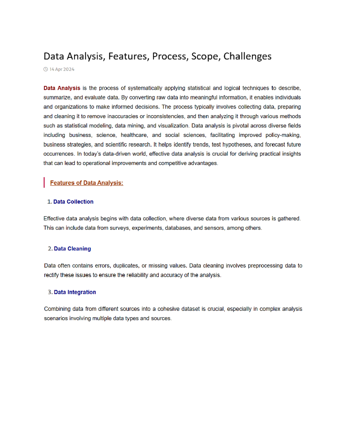 Data Analytics Overview: Features, Processes, and Challenges - Studocu