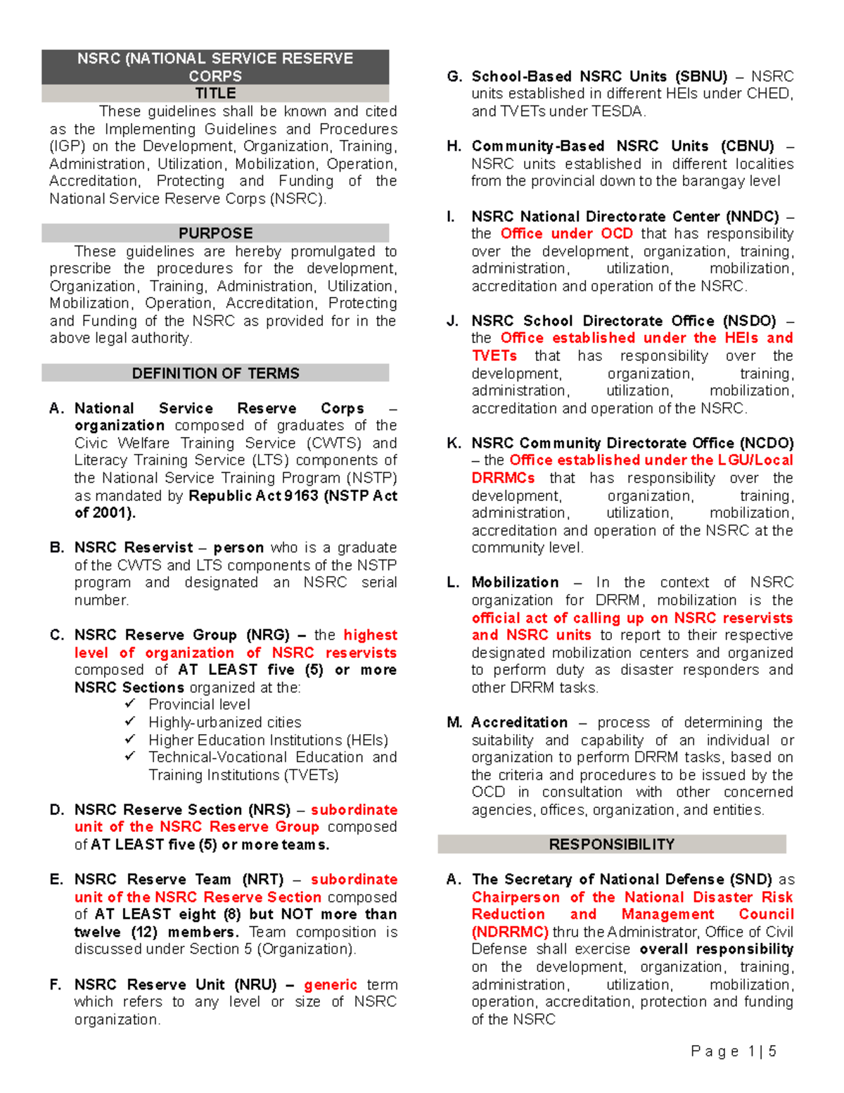 NSTP W6 - nstp - NSRC (NATIONAL SERVICE RESERVE CORPS TITLE These ...