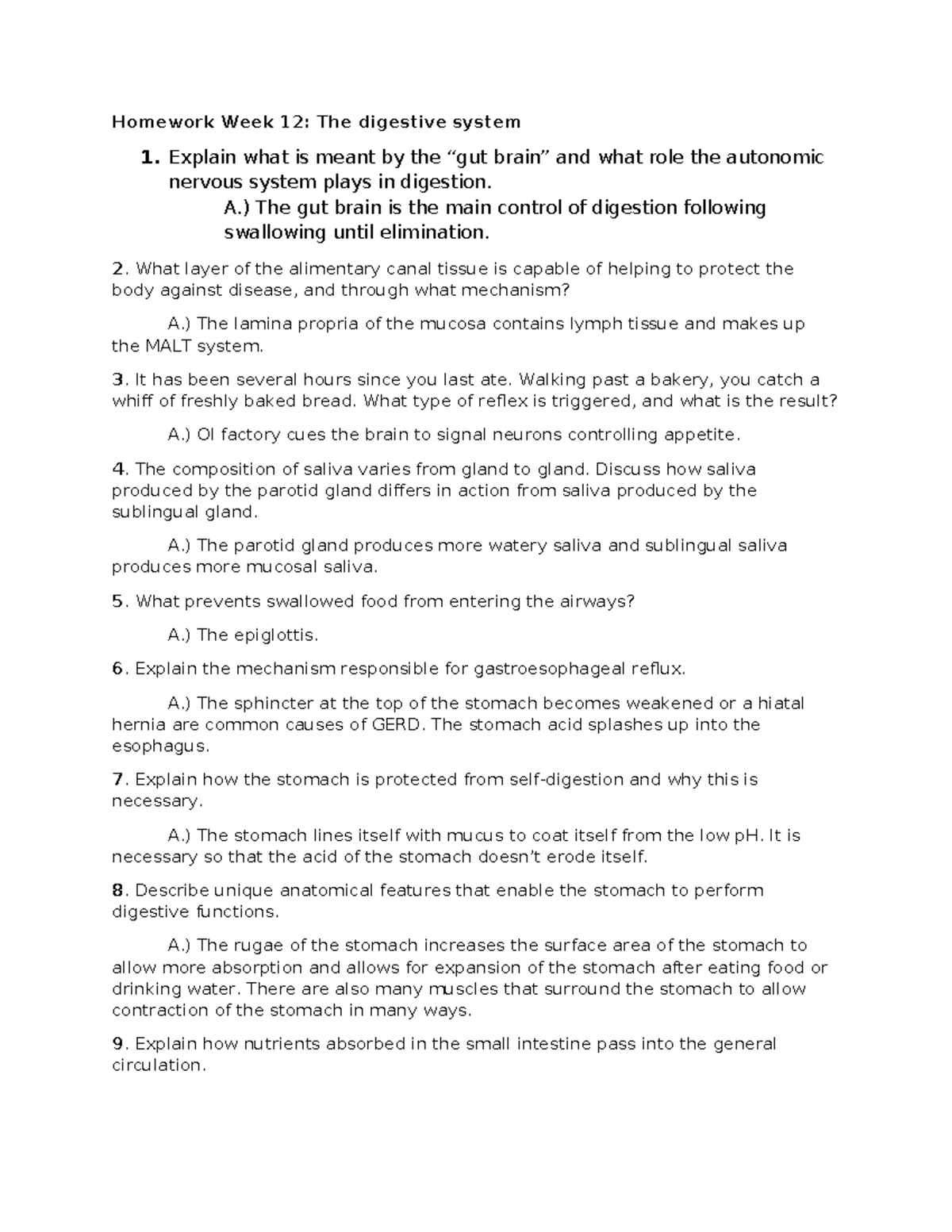 Homework Week 12 - n,mmkhbjgv - Homework Week 12: The digestive system ...