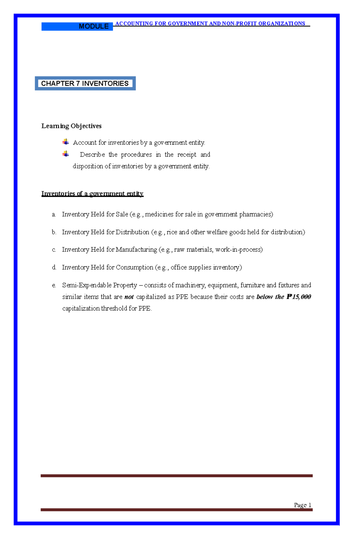 Chapter 7 - Inventories in Government & Non-Profit Accounting - Studocu