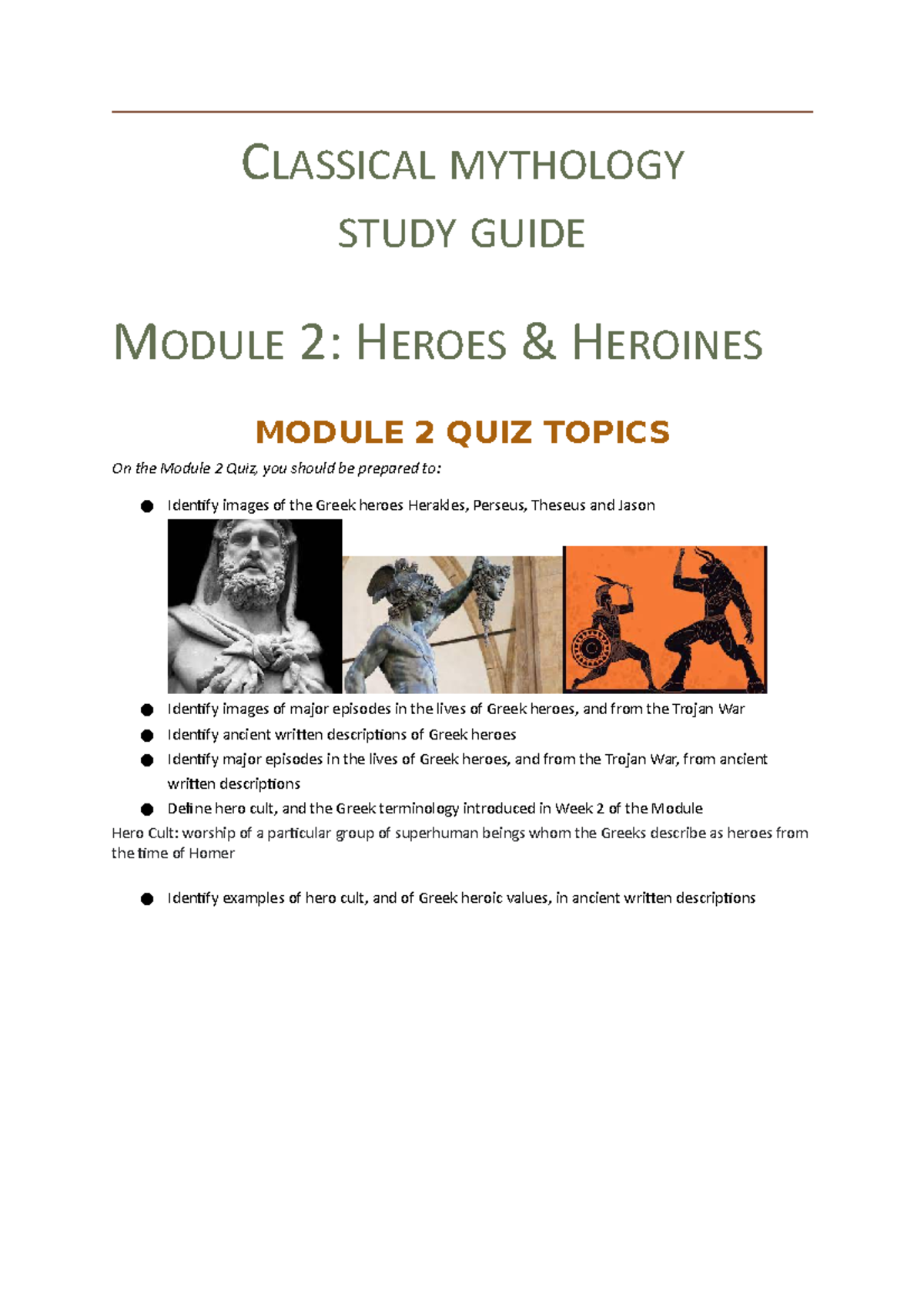 Module 2 Study Guide - CLASSICAL MYTHOLOGY STUDY GUIDE MODULE 2: HEROES ...