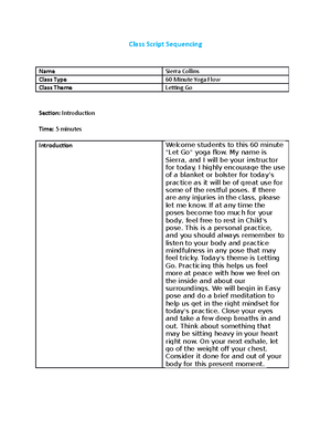 Class Script Sequencing 1 Example - Class Script Sequencing Name Sierra Collins Class Type 60 ...
