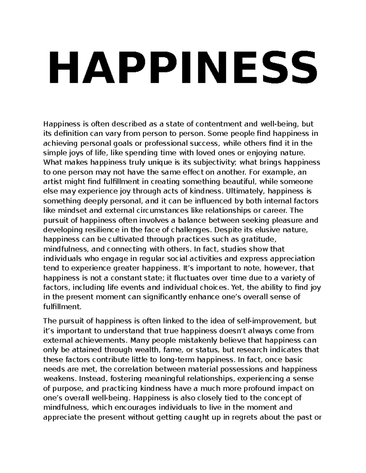 English - Happiness: A Deep Dive into the Subjective Nature of Joy ...