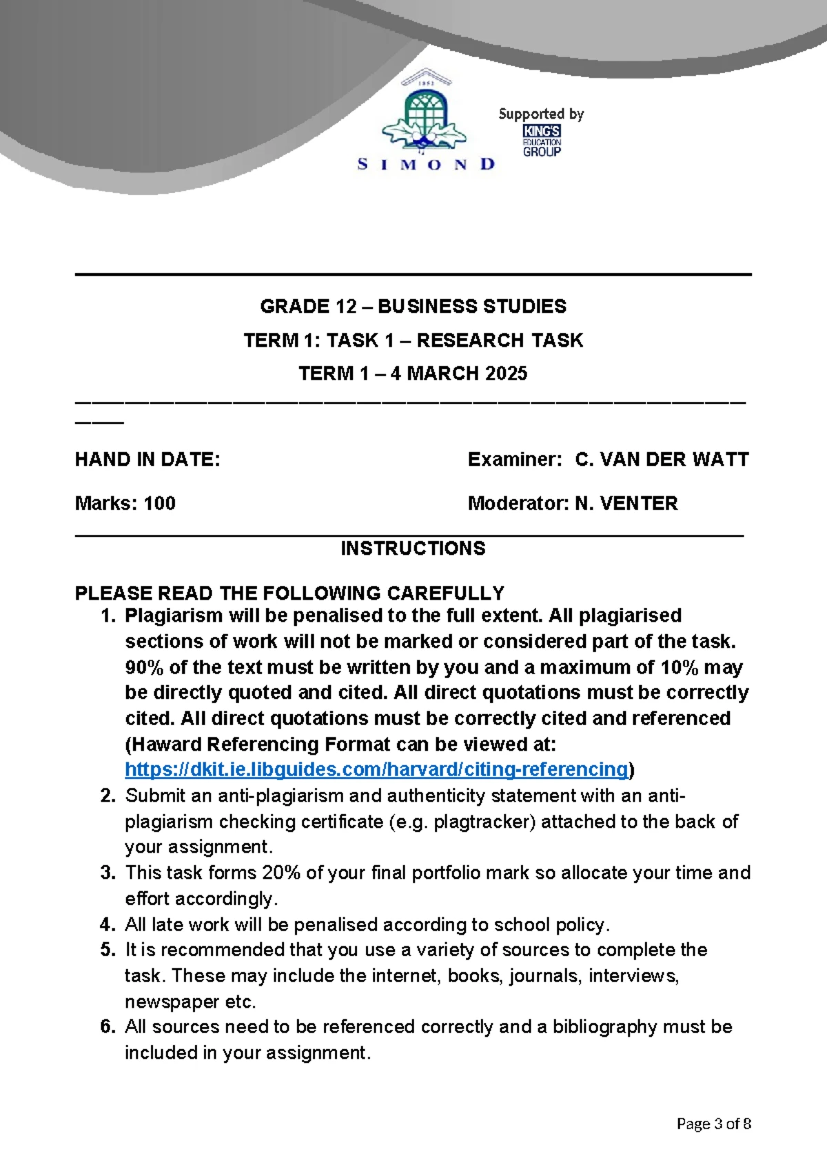 2025 Gr 12 BS Term 1 Test 1 Marking Guidelines Overview - Studocu