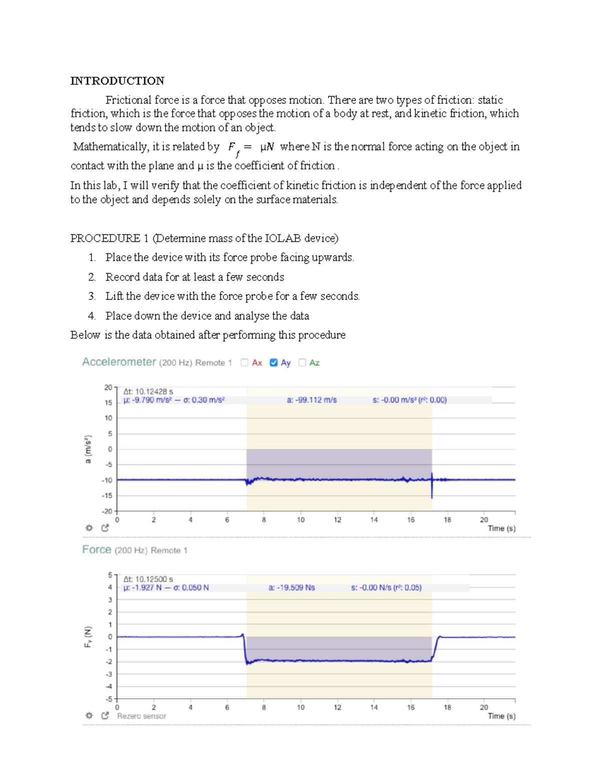 Friction Lab Report: Investigating Coefficient of Friction - Studocu