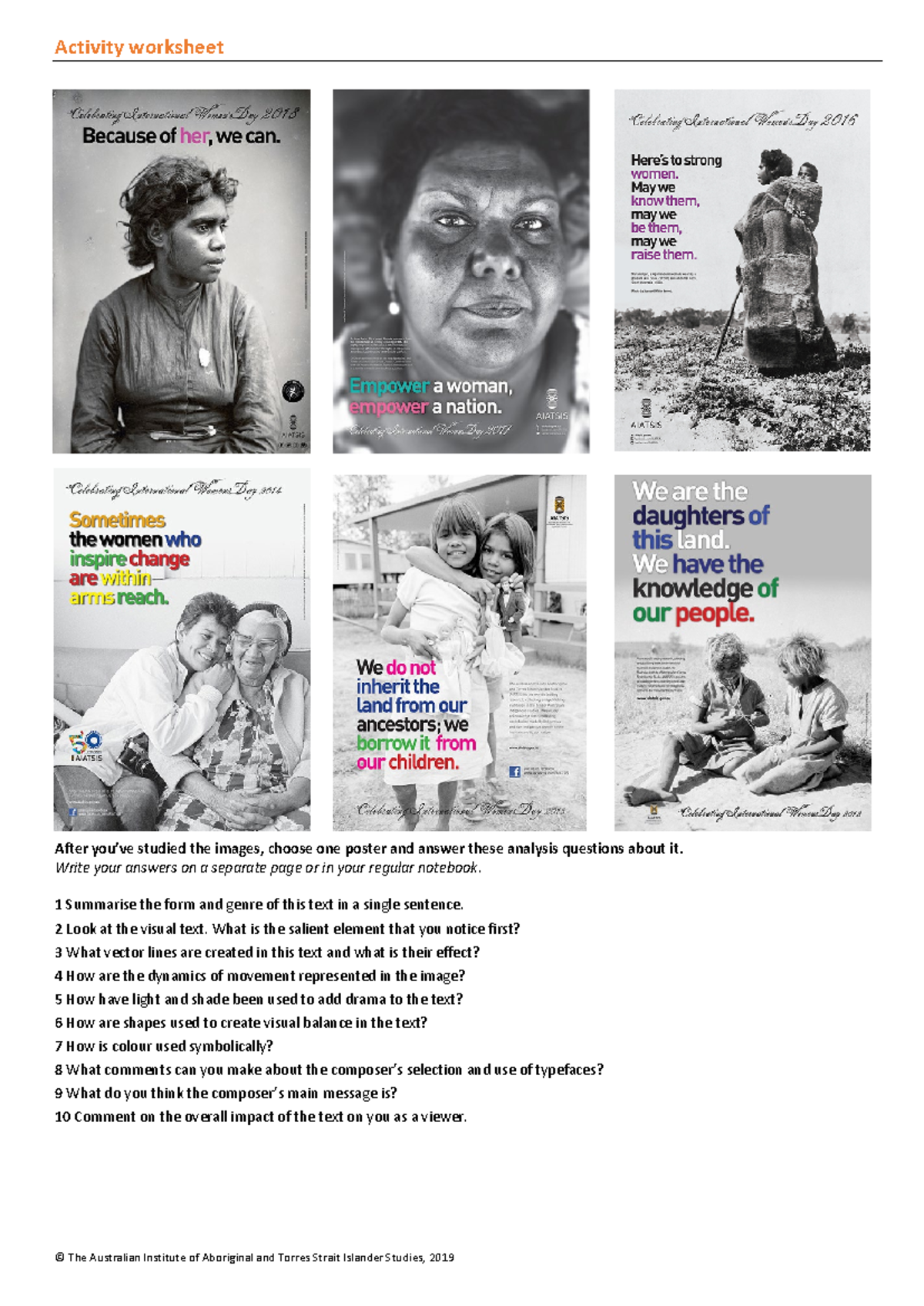 Year 9 & 10 English Visual Text Analysis Activity Worksheet - Studocu