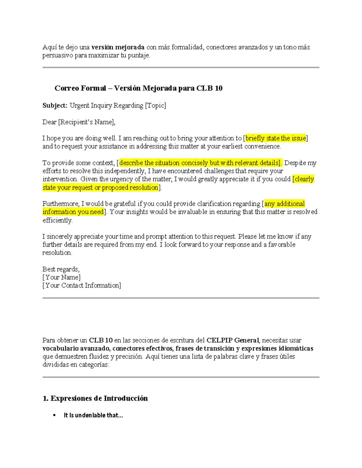 Celpip Writing Task 2 Model for Achieving CLB 10: Tips & Examples - Studocu