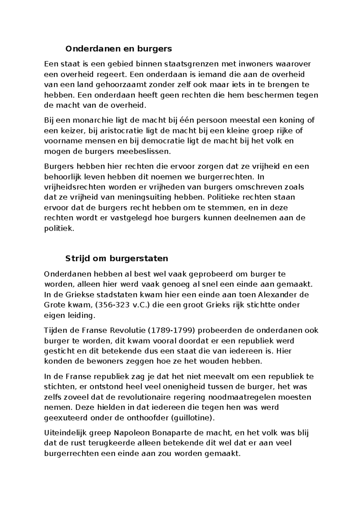 Geschiedenis van Onderdanen en Burgers - TW4 B nef e f - Studeersnel