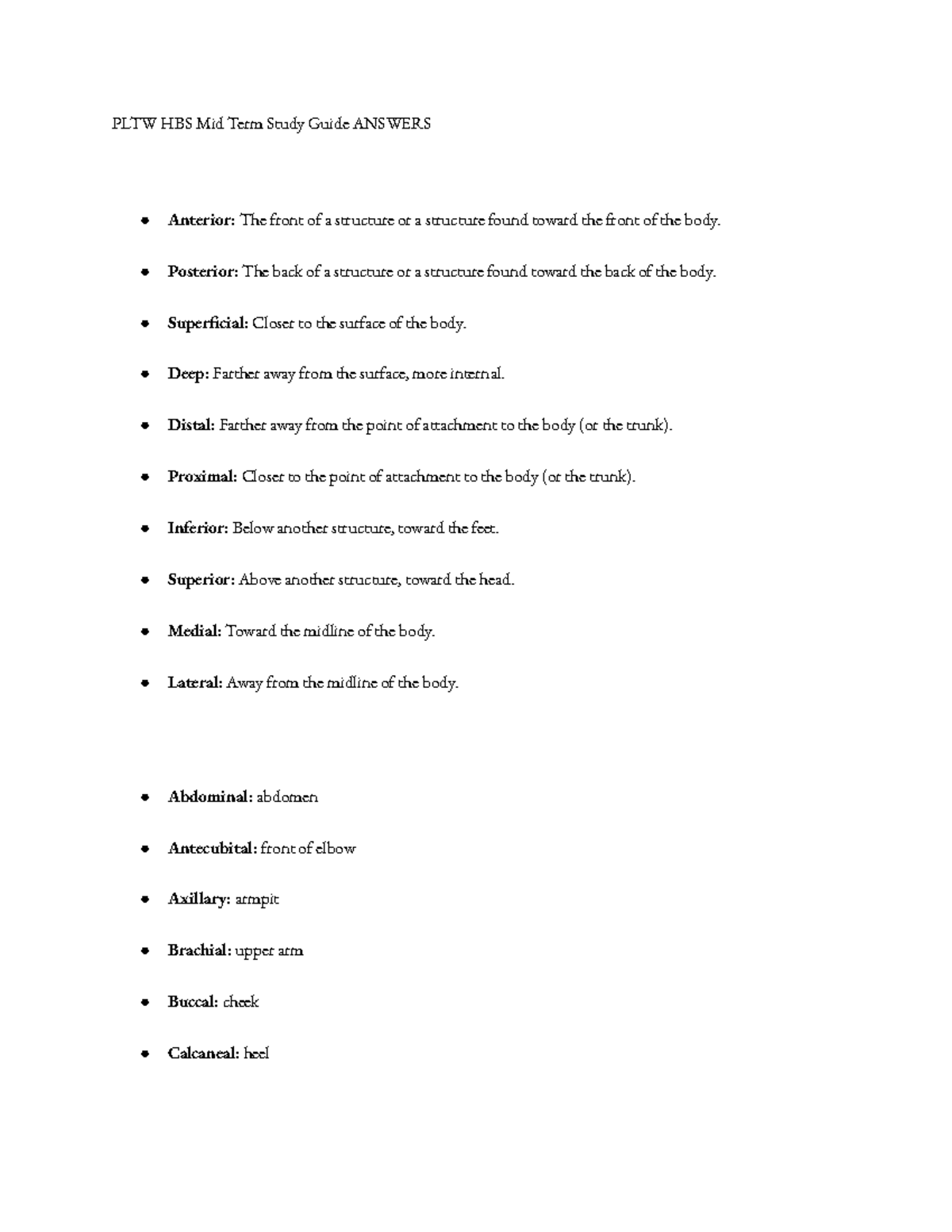 PLTW HBS Midterm Study Guide: Key Concepts & Answers - Studocu