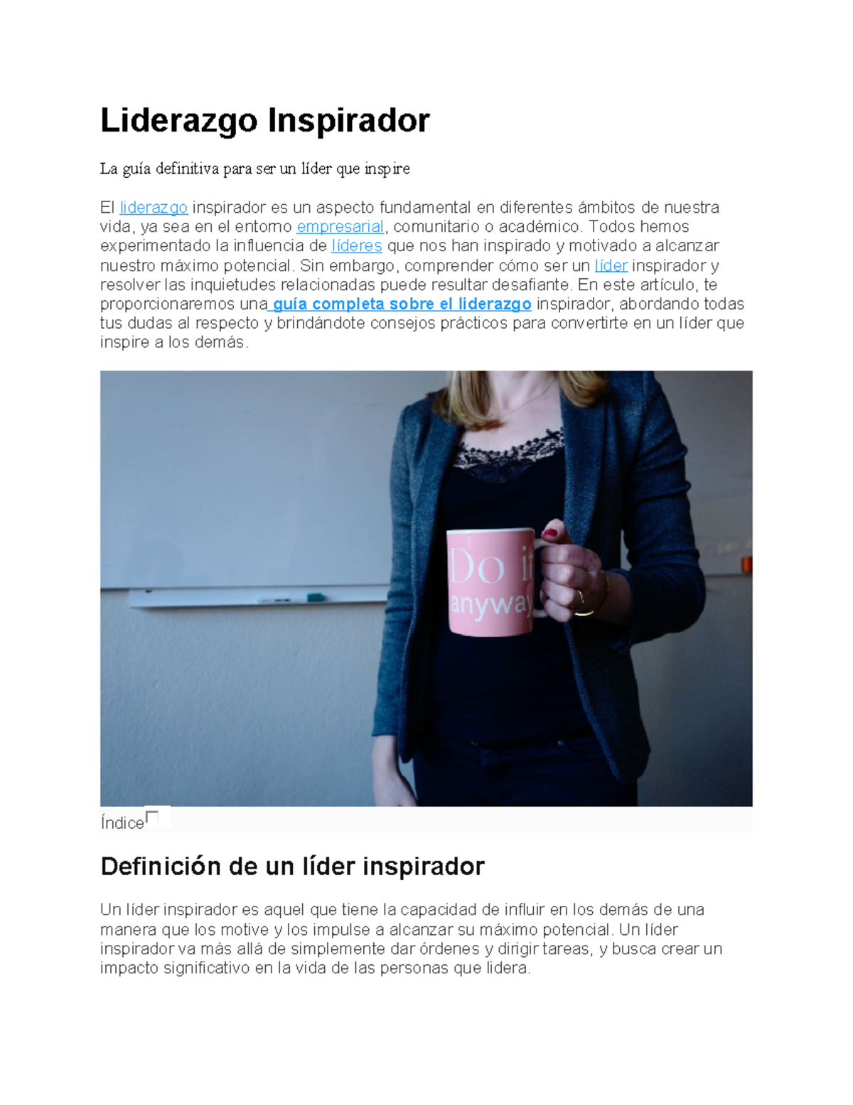 Liderazgo Inspirador: Guía Completa para Ser un Líder que Inspira - Studocu