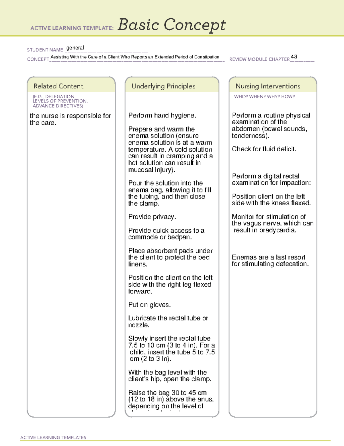 Assisting Clients with Constipation: Active Learning Template - Studocu