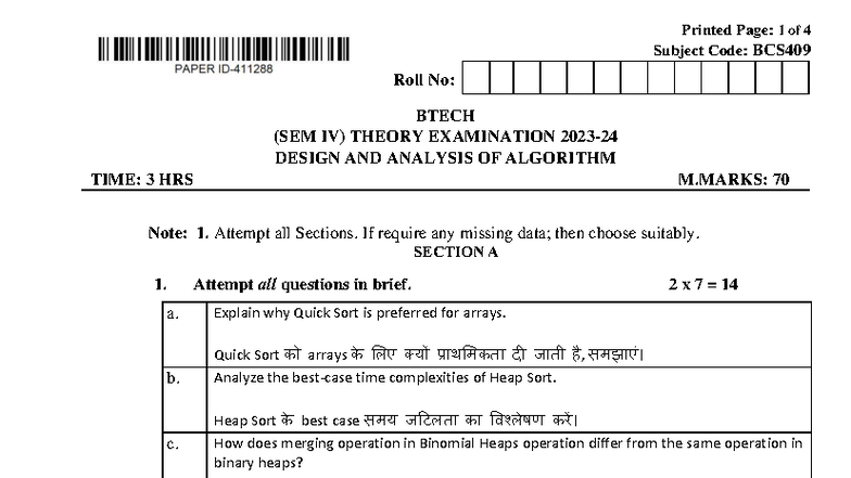 BCS409 Design and Analysis of Algorithms - Exam Notes - Studocu
