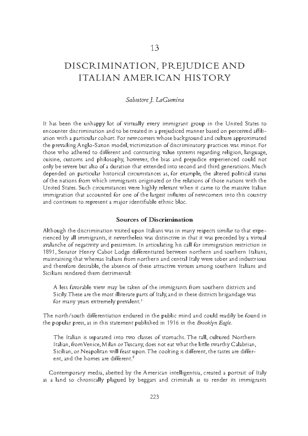 Discrimination and Prejudice in Italian American History: An Overview ...