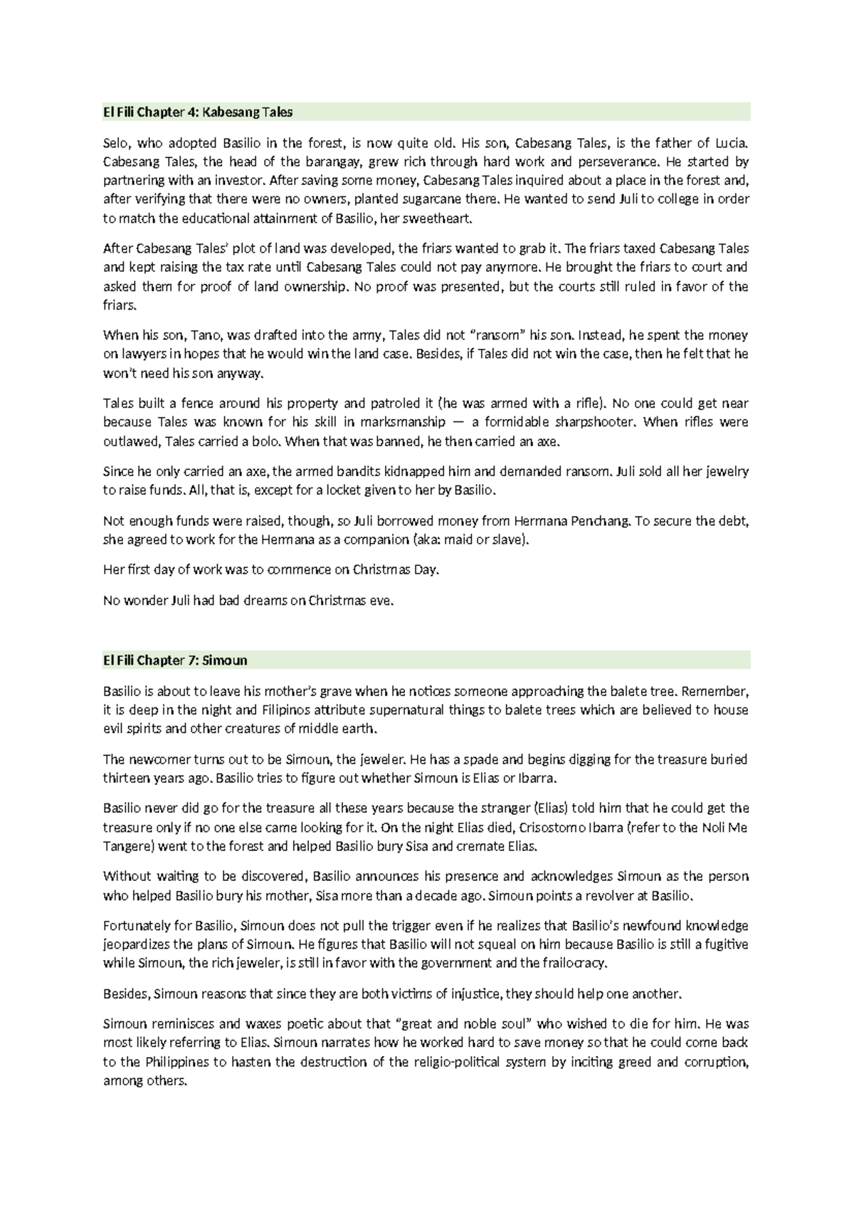 El Fili Chapter Summaries: Key Events in Chapters 4, 7, 12, 26, 28, 30 ...