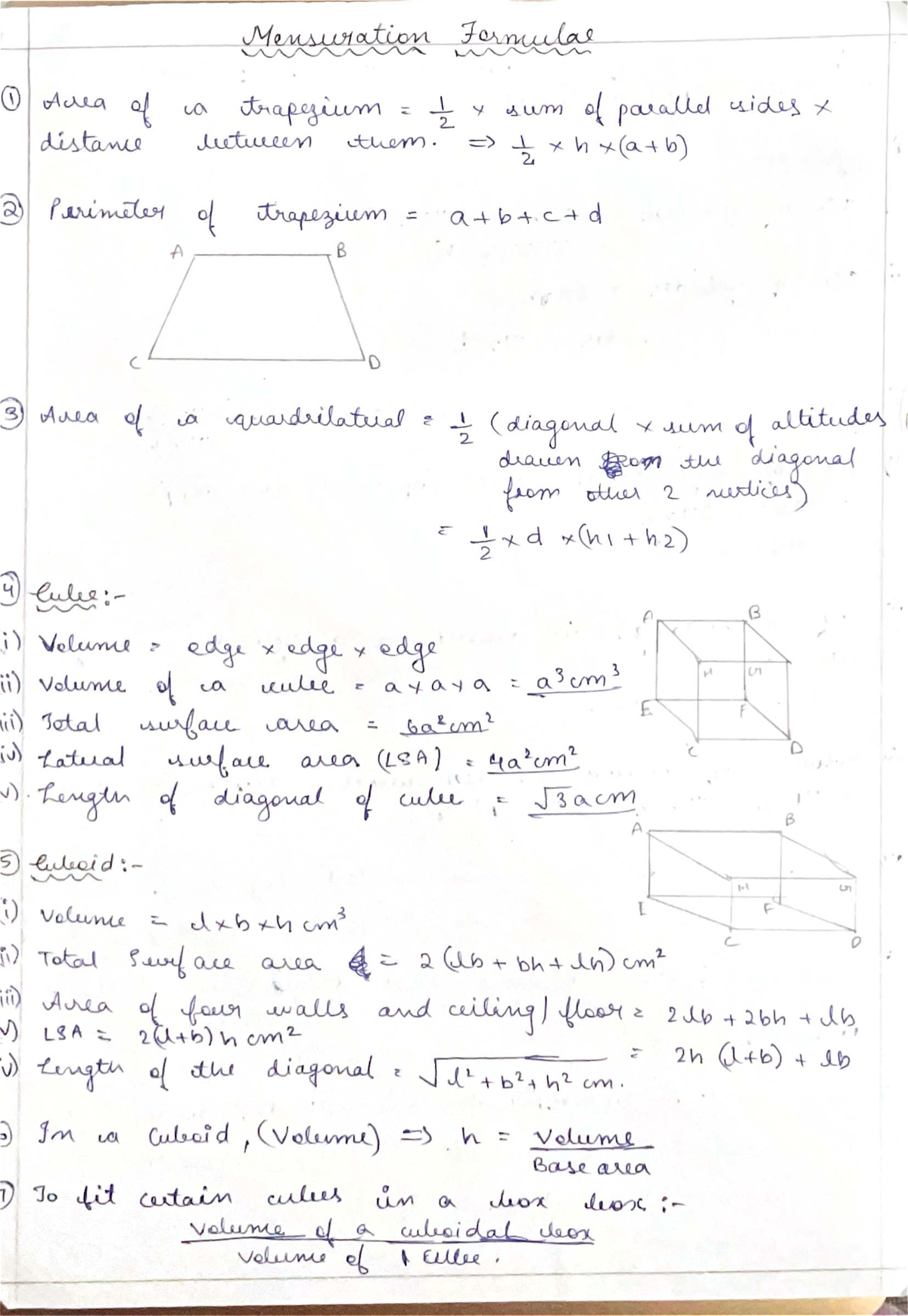 Class 8 Mensuration Formulas and Question Bank - Studocu
